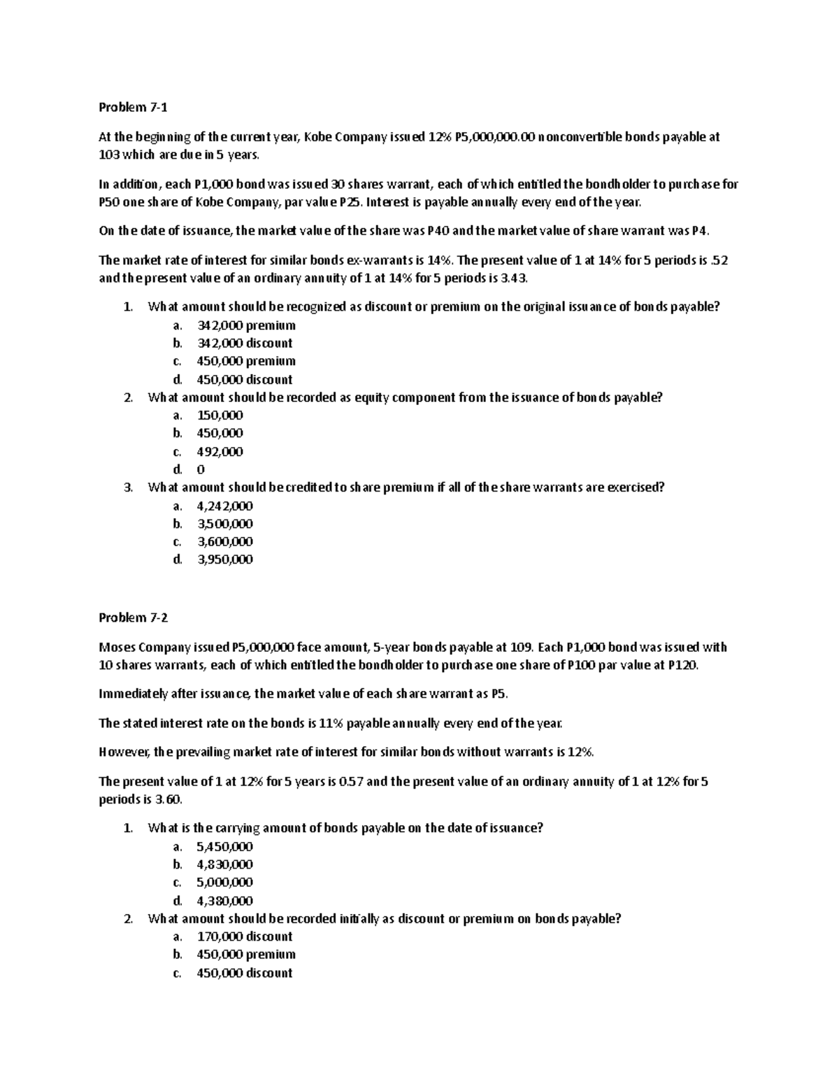 Chapter-7-Problems - Intermediate Accounting 2 practice problems ...