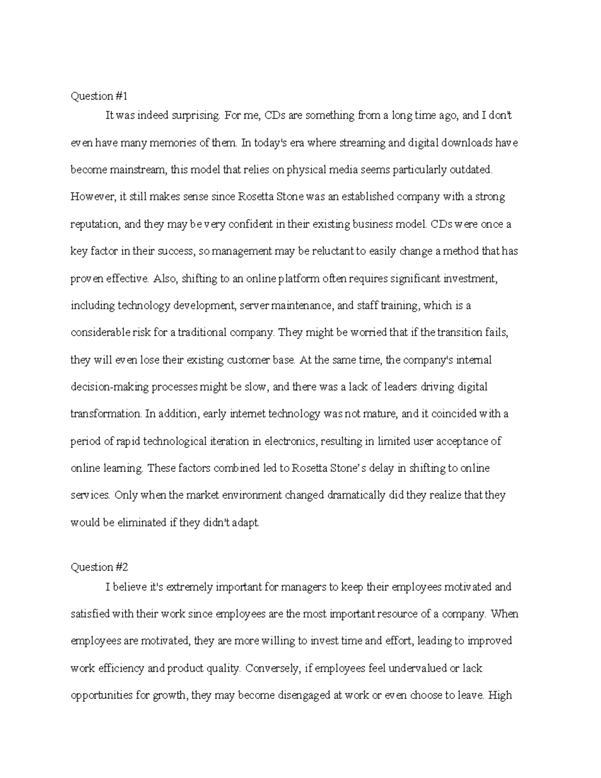 Case Study #3 - Rosetta Stone Management Transformation Notes - Studocu