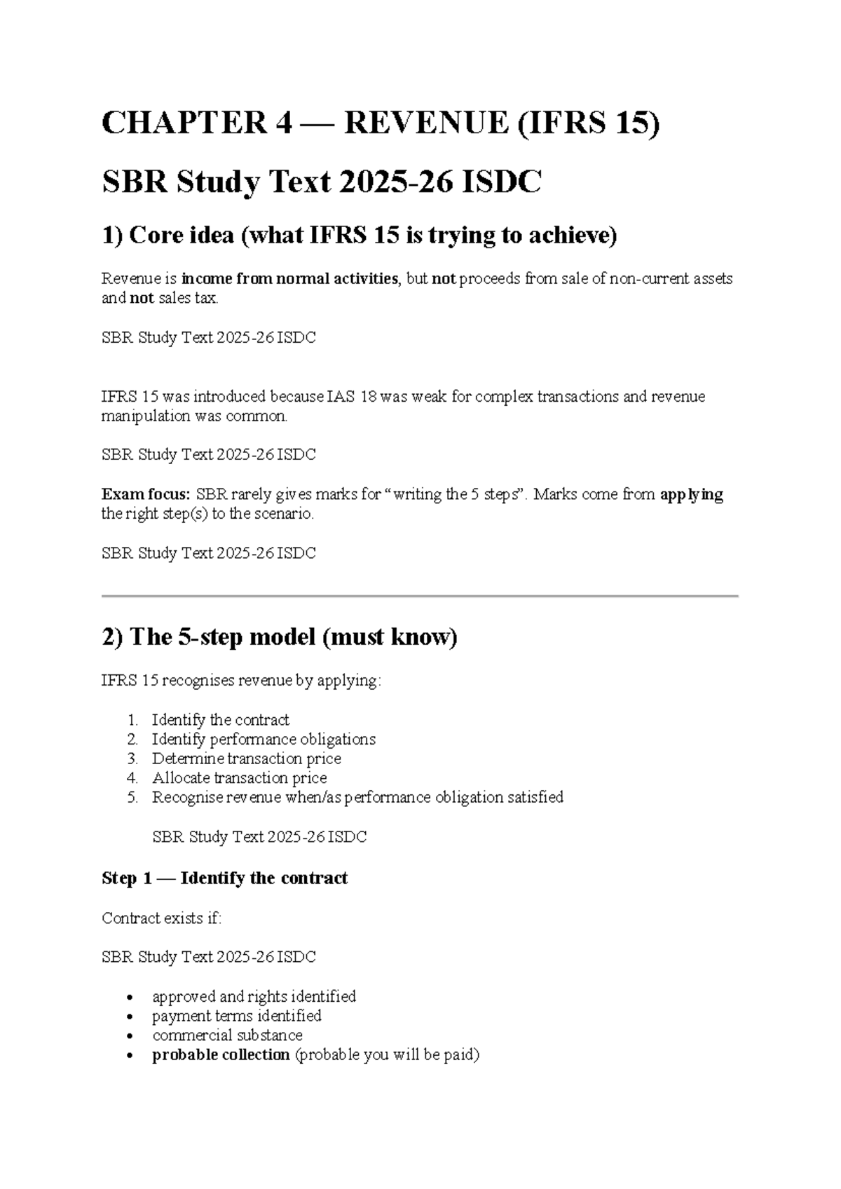 CHAPTER 4 & 5 REVENUE & ASSETS (IFRS 15 & 5) SBR Study Notes - Studocu