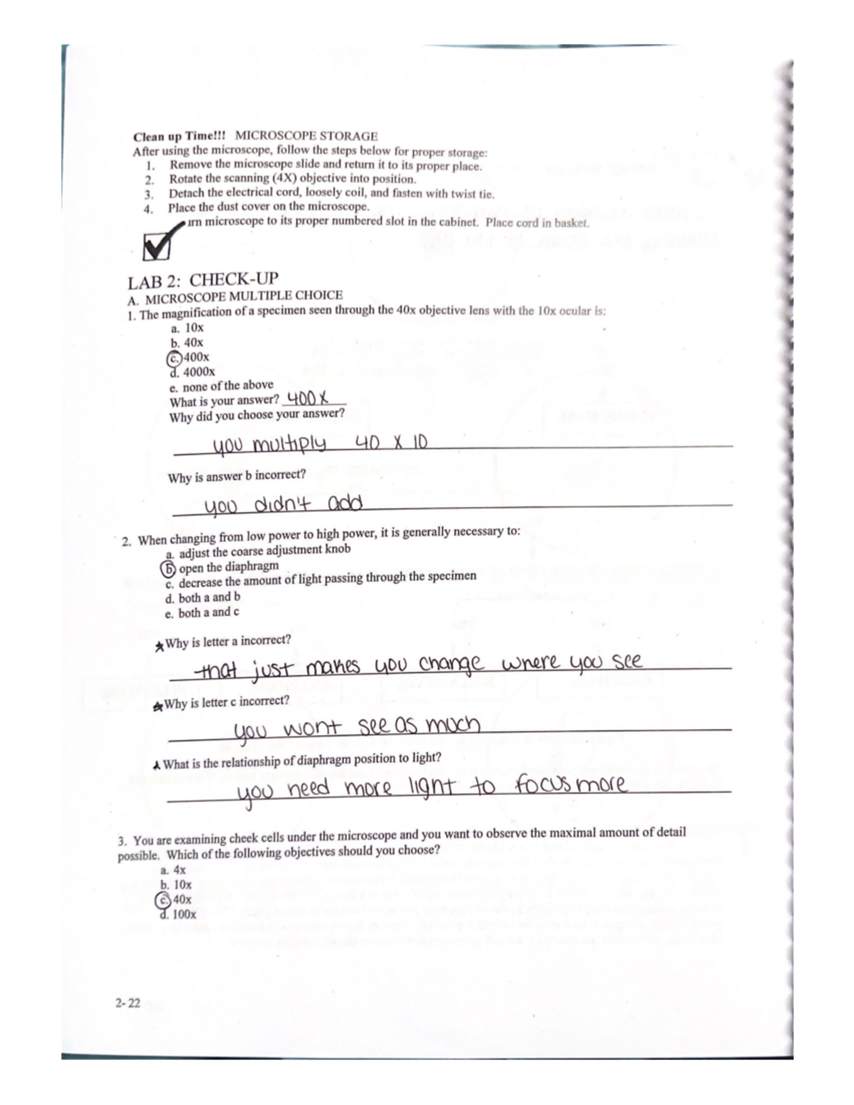 Bio Lab 2: Microscope Practice Quiz & Cleanup Instructions - Studocu
