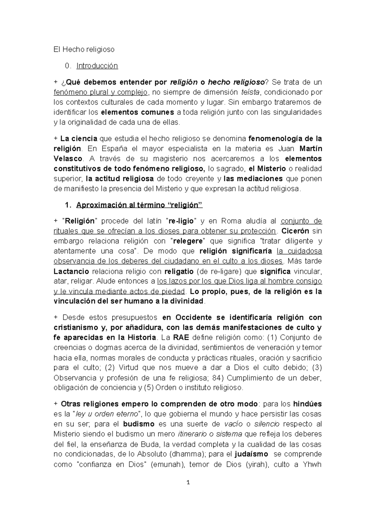 Cap 6: El Hecho Religioso - Introducción y Elementos Clave - Studocu