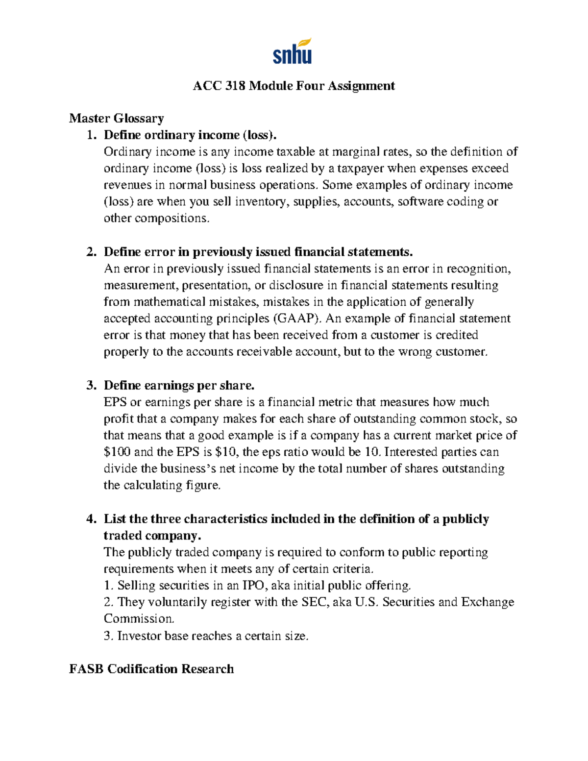 ACC 318 Module 4 Assignment: Key Concepts in Accounting Definitions ...