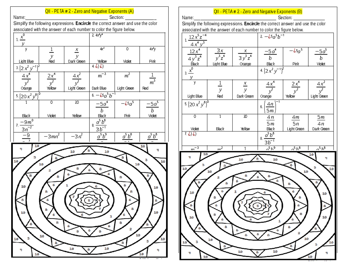 QII PETA Final Exam: Zero and Negative Exponents Simplification - Studocu