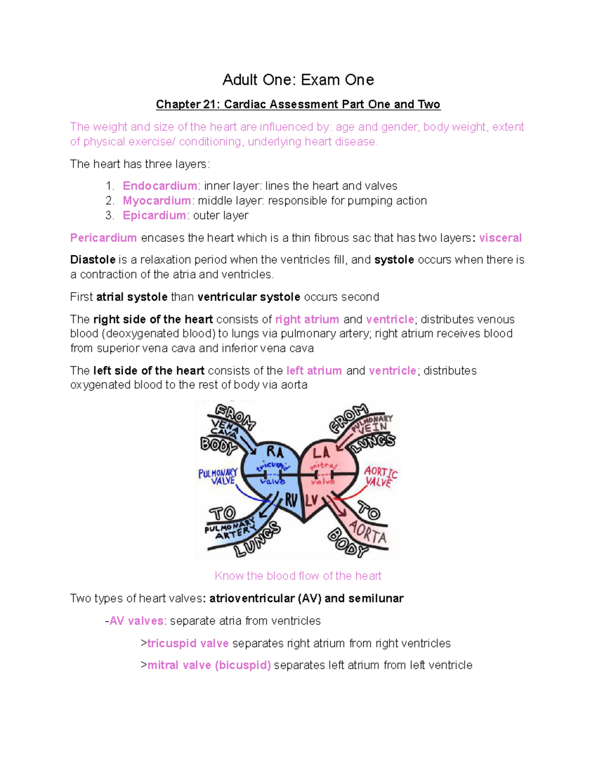 Adult 1: Exam 1 Study Guide on Cardiac Assessment and Management - Studocu