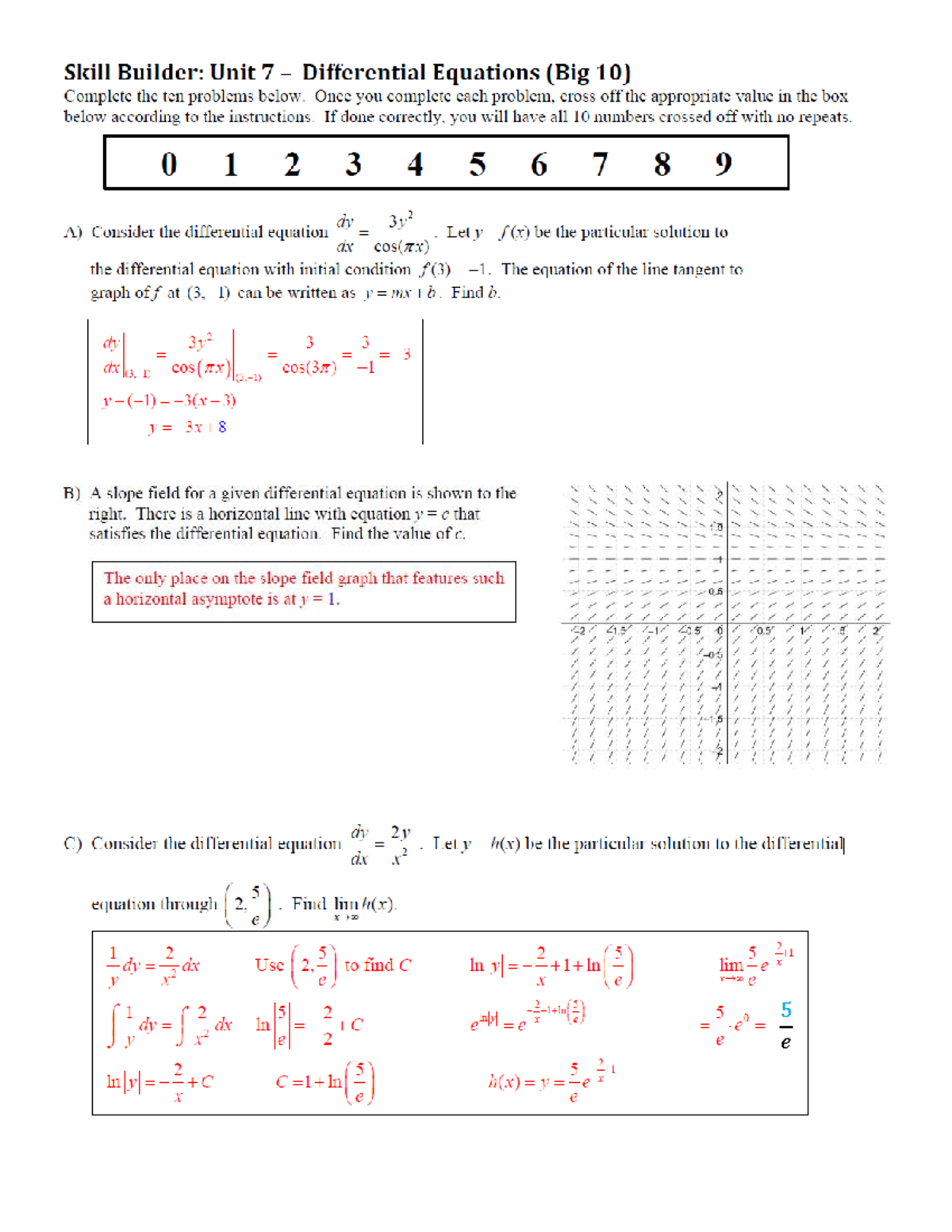 Unit 7 - Differential Equations Solutions (Big 10) - Studocu