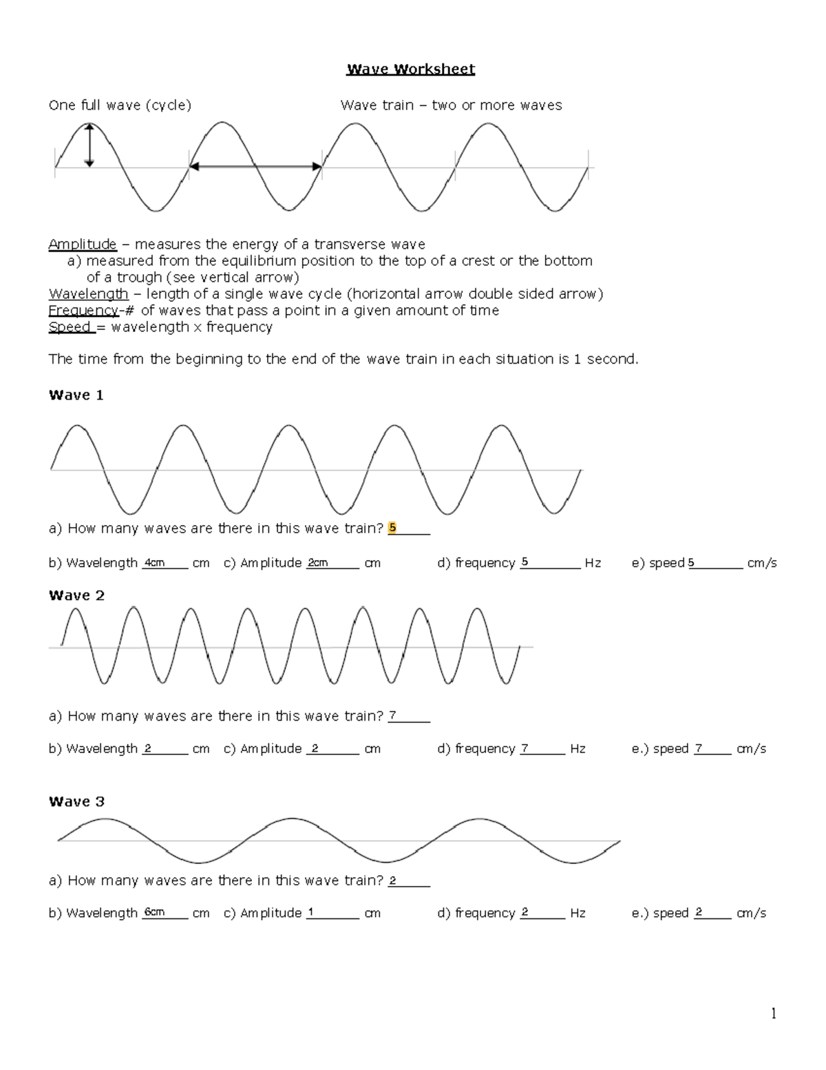Wave Worksheet: Understanding Wave Properties and Measurements - Studocu