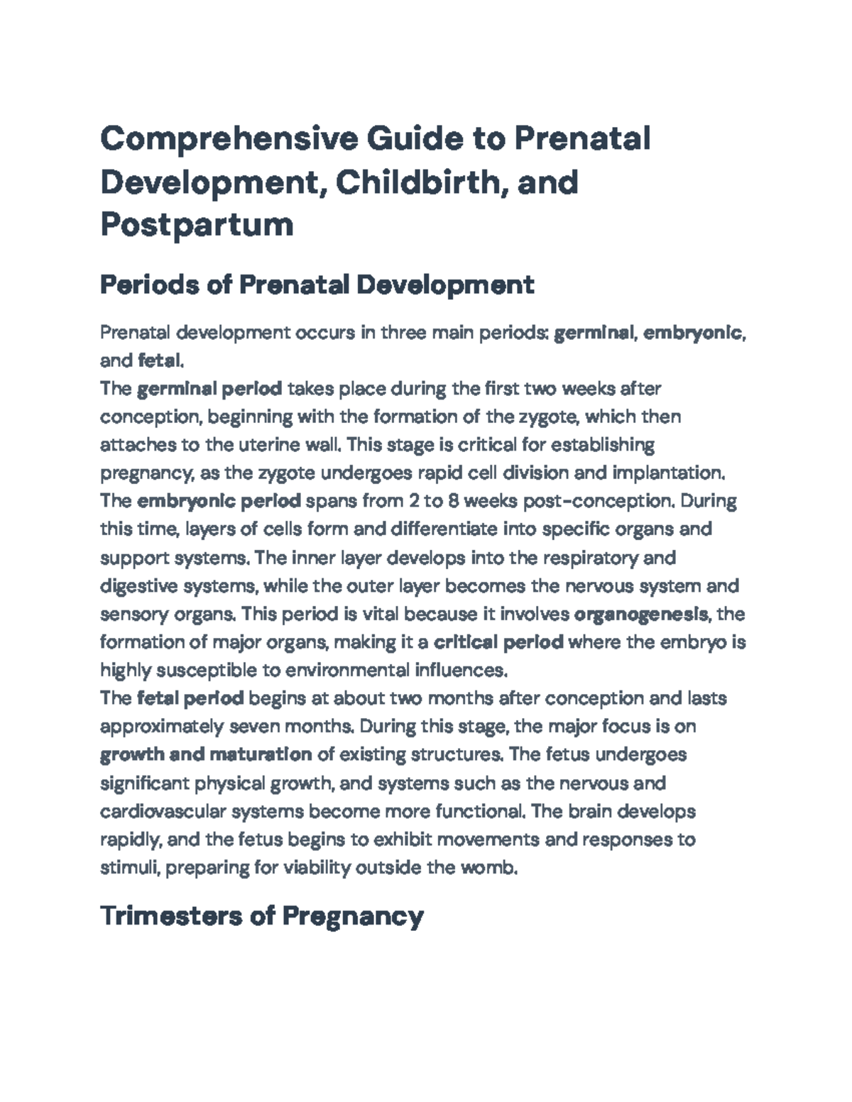 Comprehensive Guide to Prenatal Development & Childbirth (PSY 101 ...