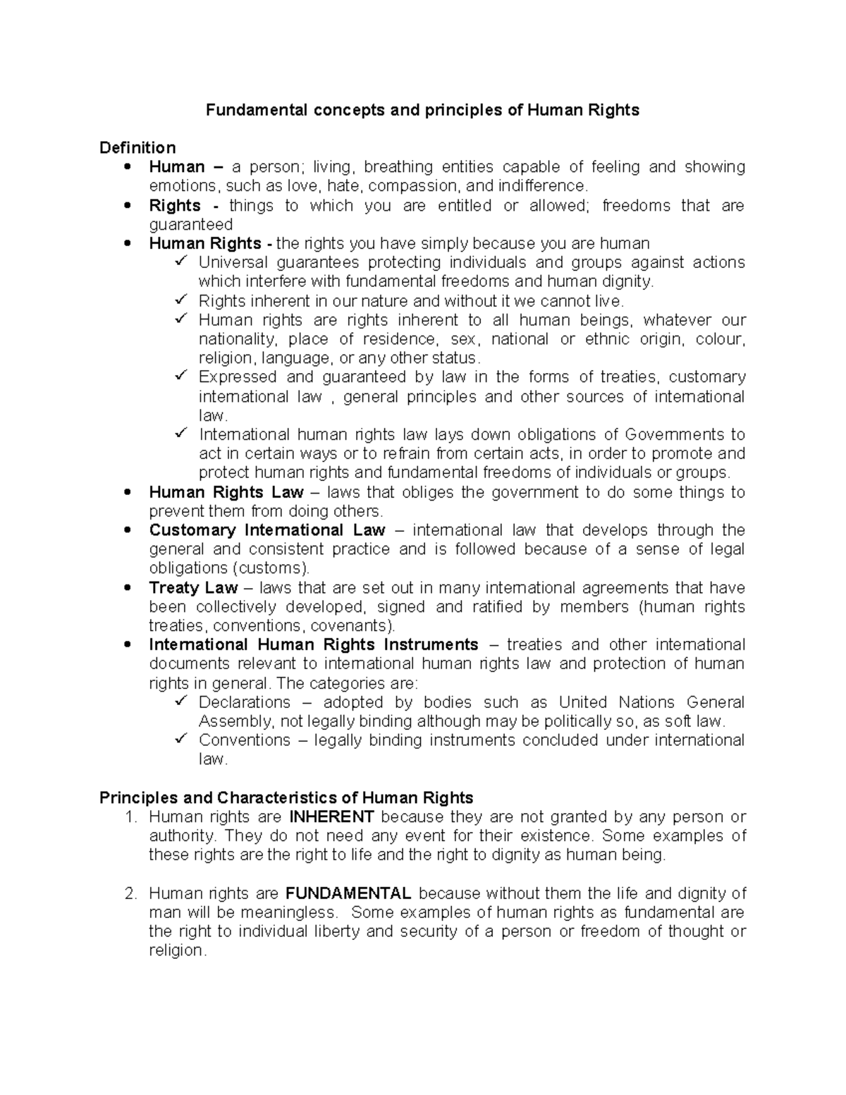 Fundamental Concepts and Principles of Human Rights (HR 101) - Studocu