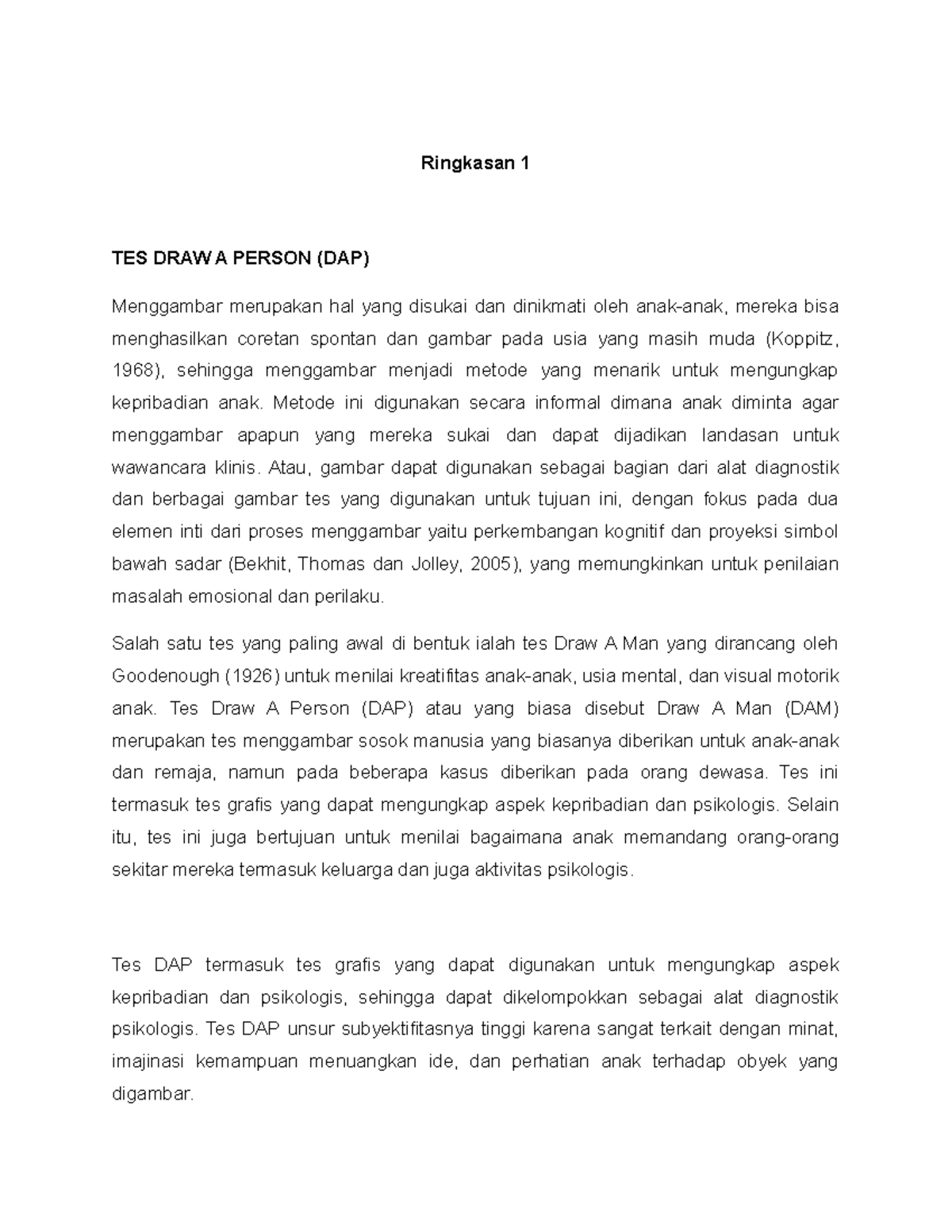Ringkasan Tes DAP (Draw A Person) untuk Analisis Psikologi Kognitif ...
