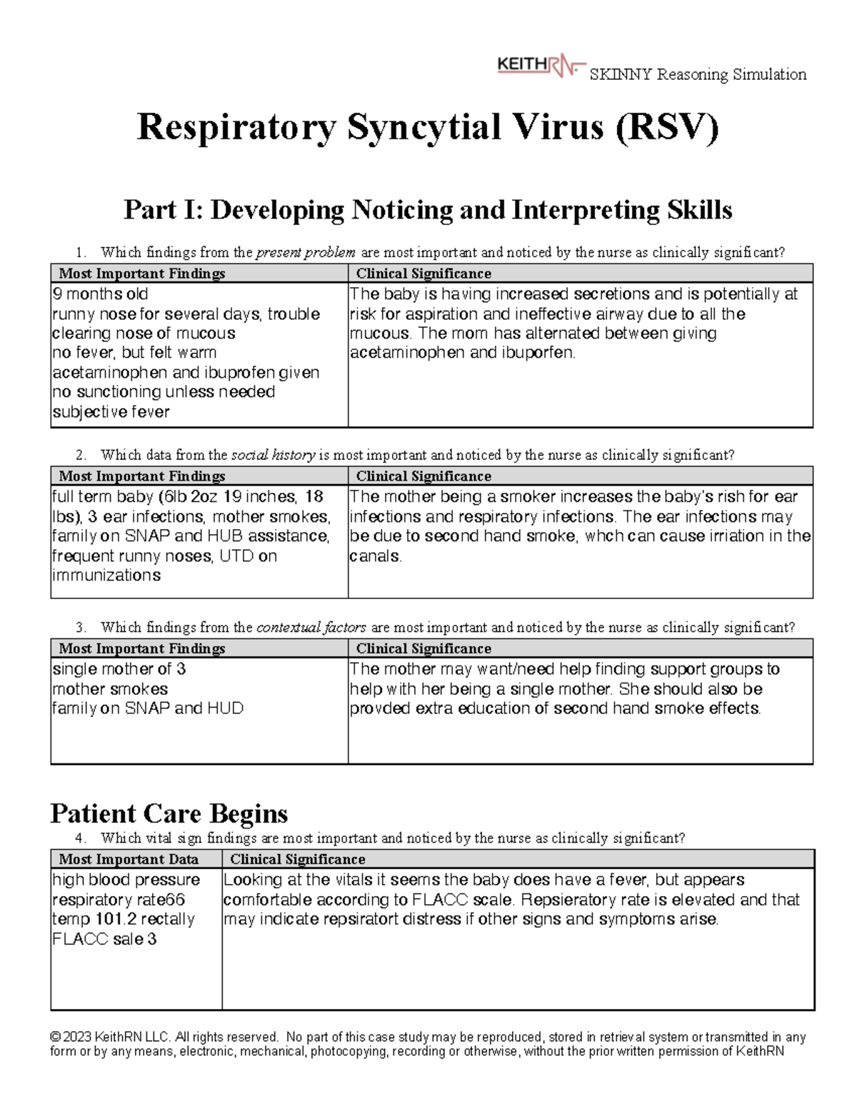 RSV Case Study: Noticing, Interpreting, and Responding Skills - Studocu
