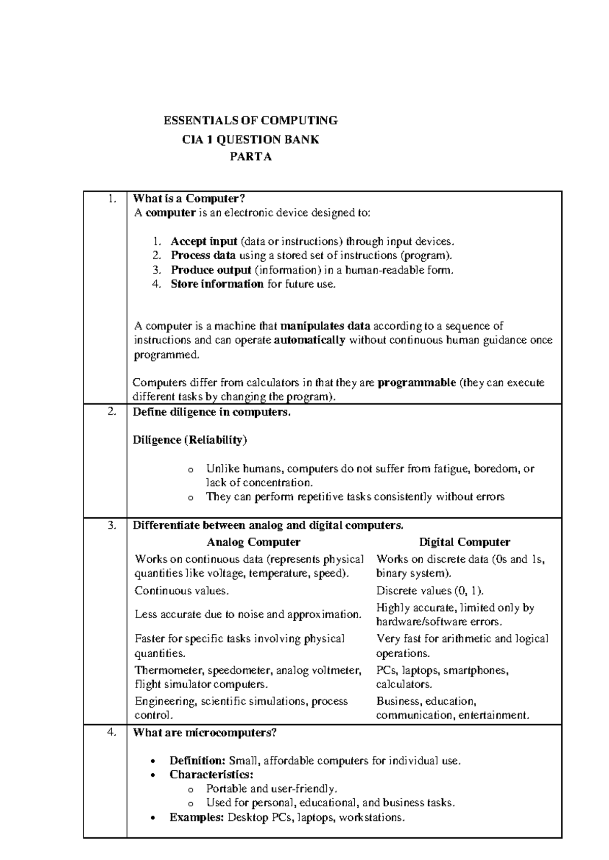 CS25CO3 EOC CIA 1 Question Bank: Essentials of Computing Concepts - Studocu