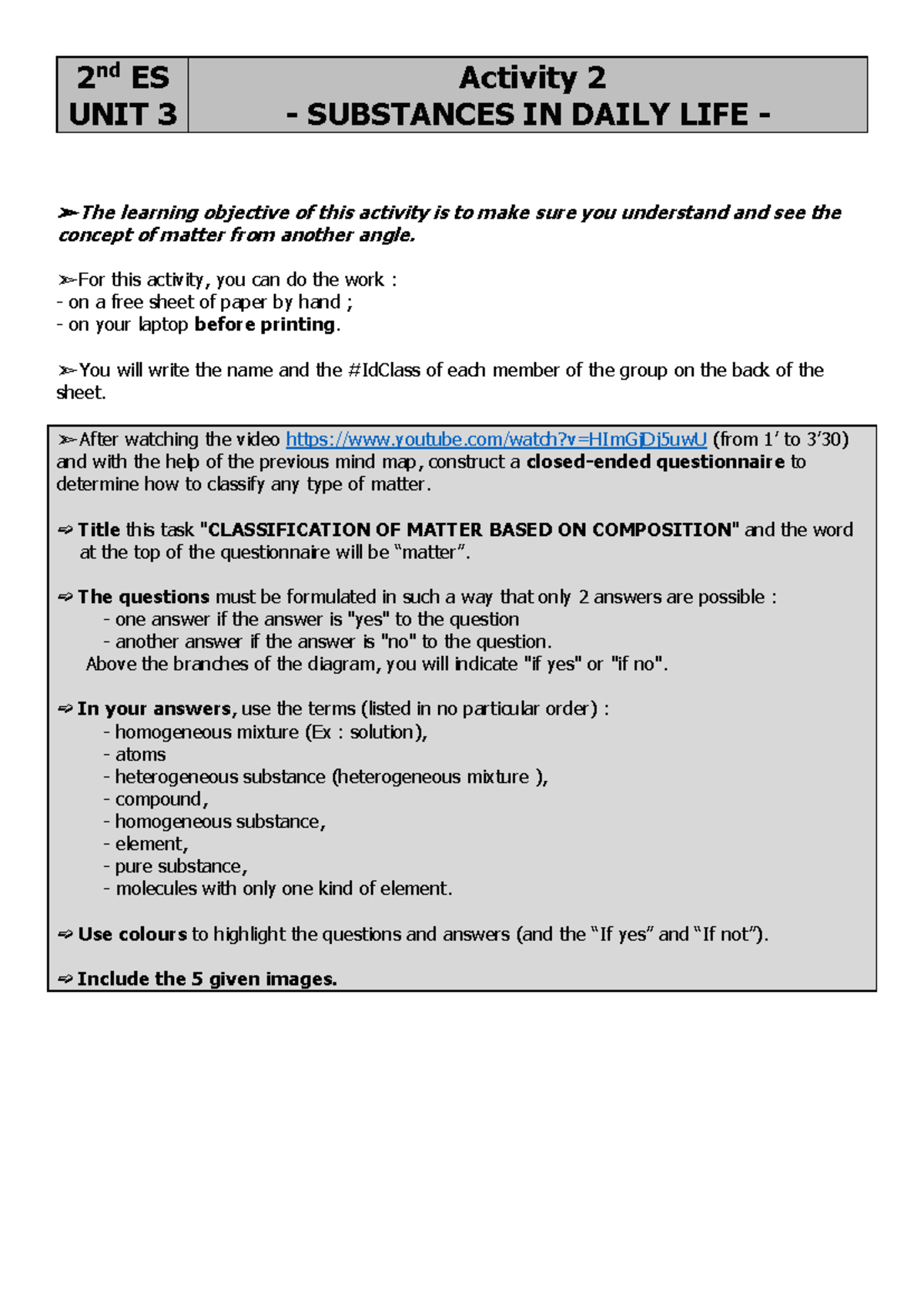 2nd ES UNIT 3 Activity 2: Exploring Substances in Daily Life - Studocu