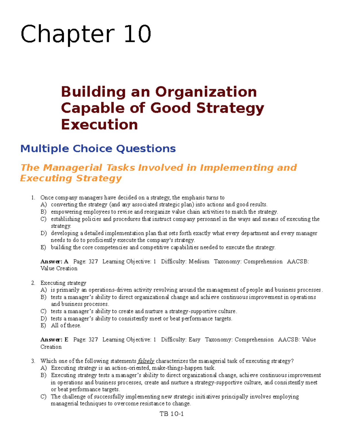Chap010 - Effective Strategy Execution in Organizational Management ...