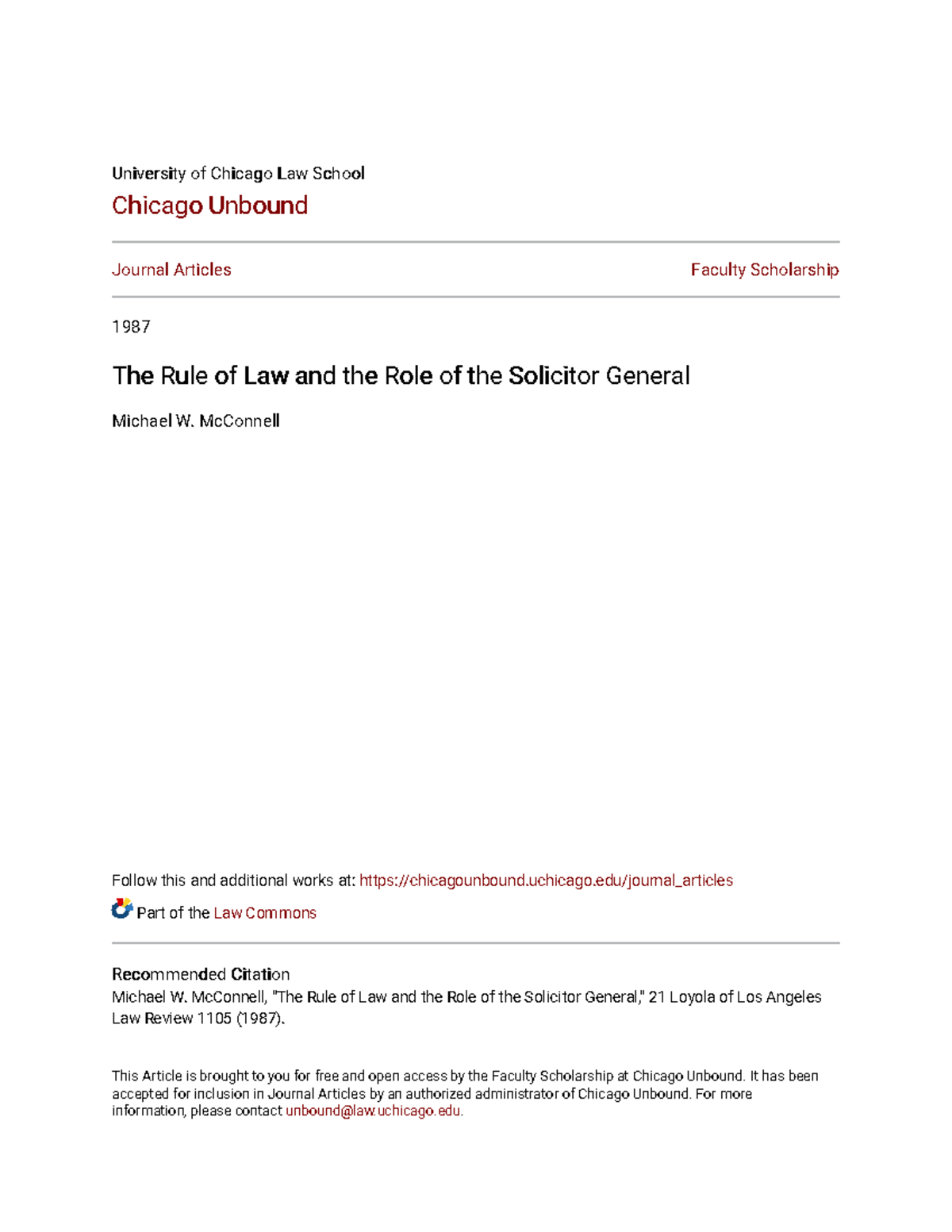 The Rule of Law and the Role of the Solicitor General: Insights and ...