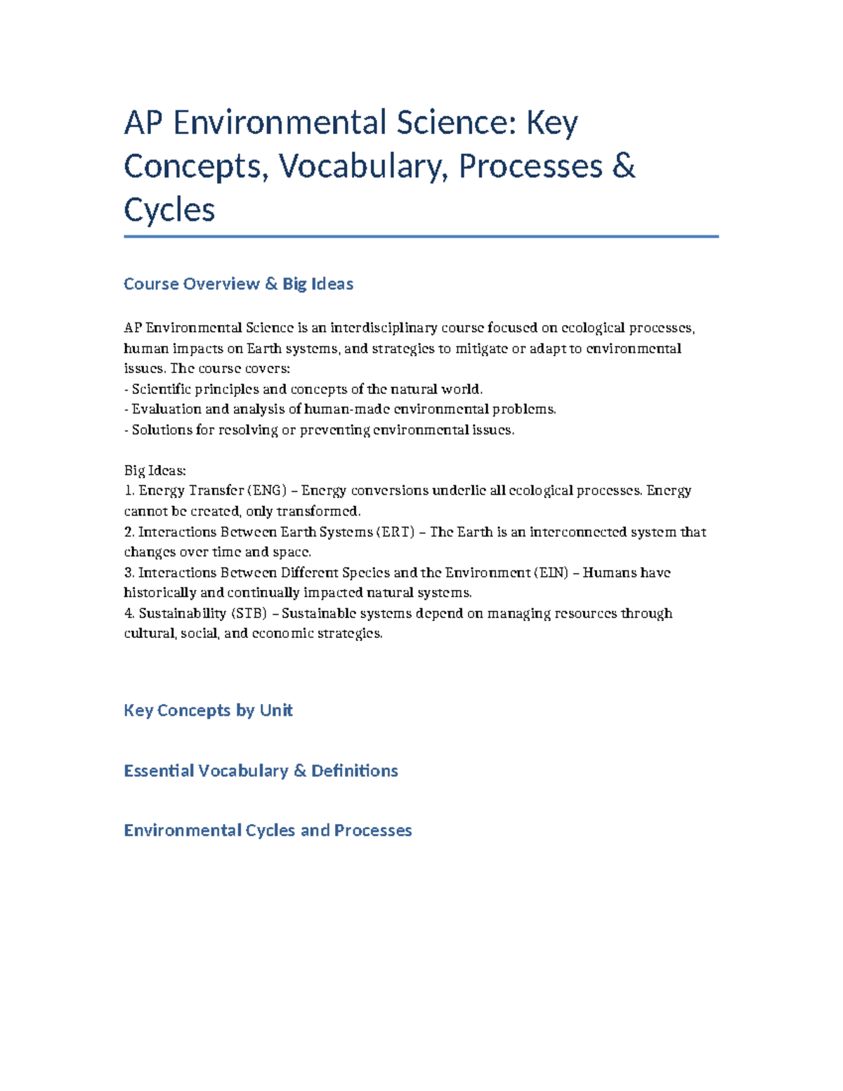 AP Environmental Science: Complete Study Sheet for Key Concepts ...
