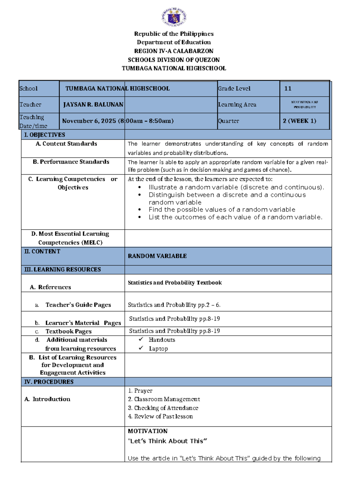 Stats 11: Lesson 1 - Random Variables & Probability Concepts - Studocu