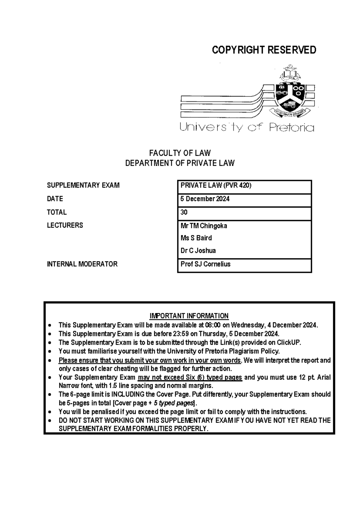 2024 PVR 420 Supplementary Exam on Unjustified Enrichment - Studocu