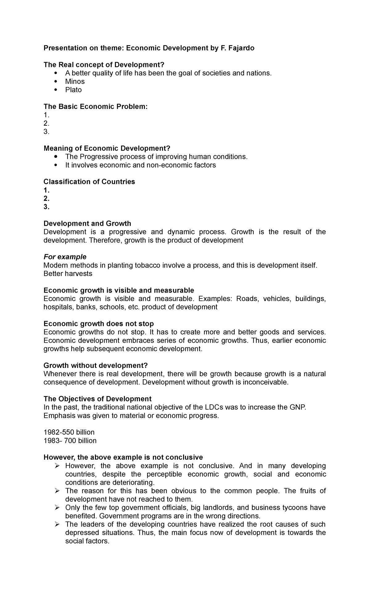 Economic Development Concepts by Fajardo: Objectives & Obstacles - Studocu