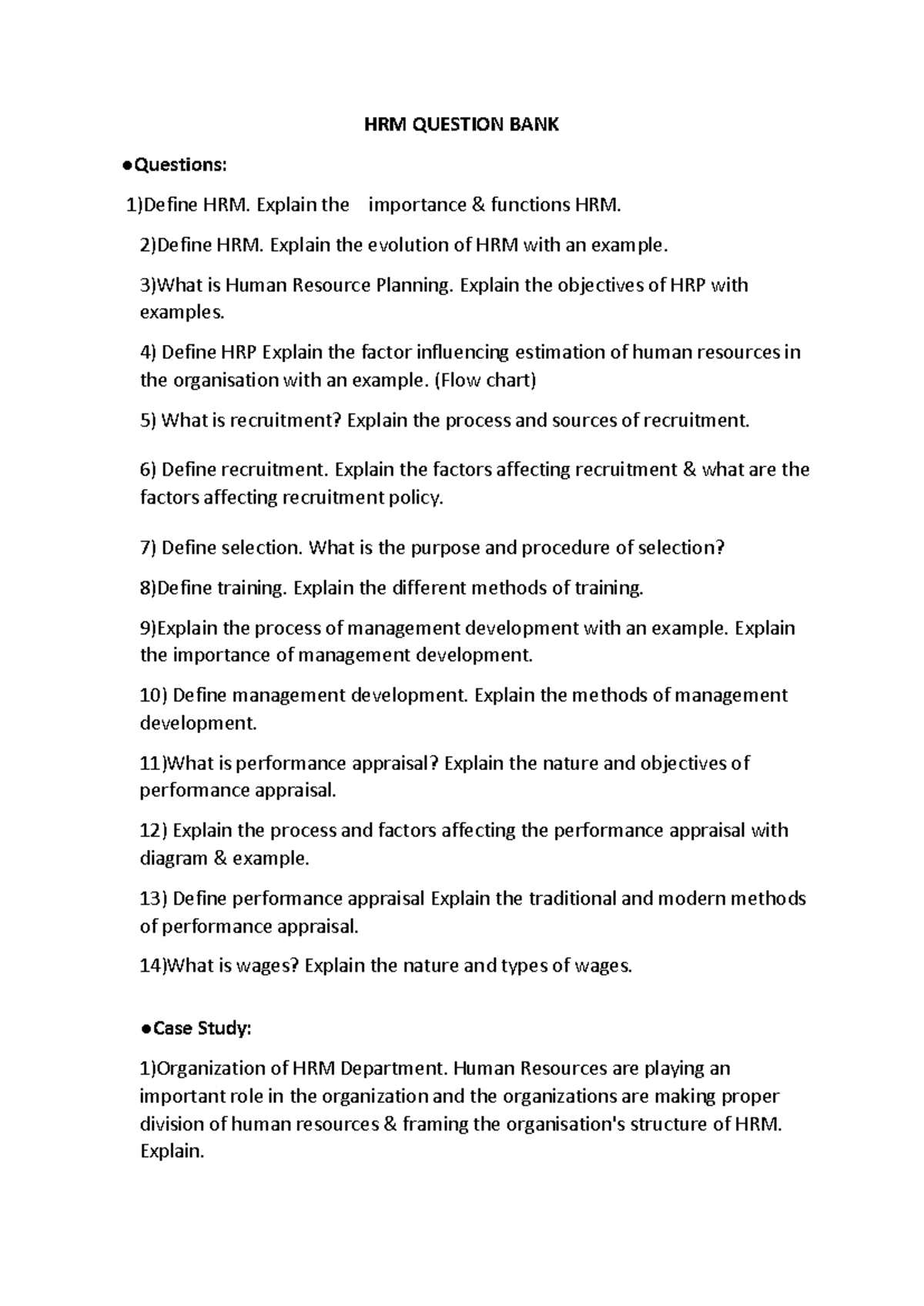 HRM 101: Comprehensive Question Bank for Human Resource Management ...