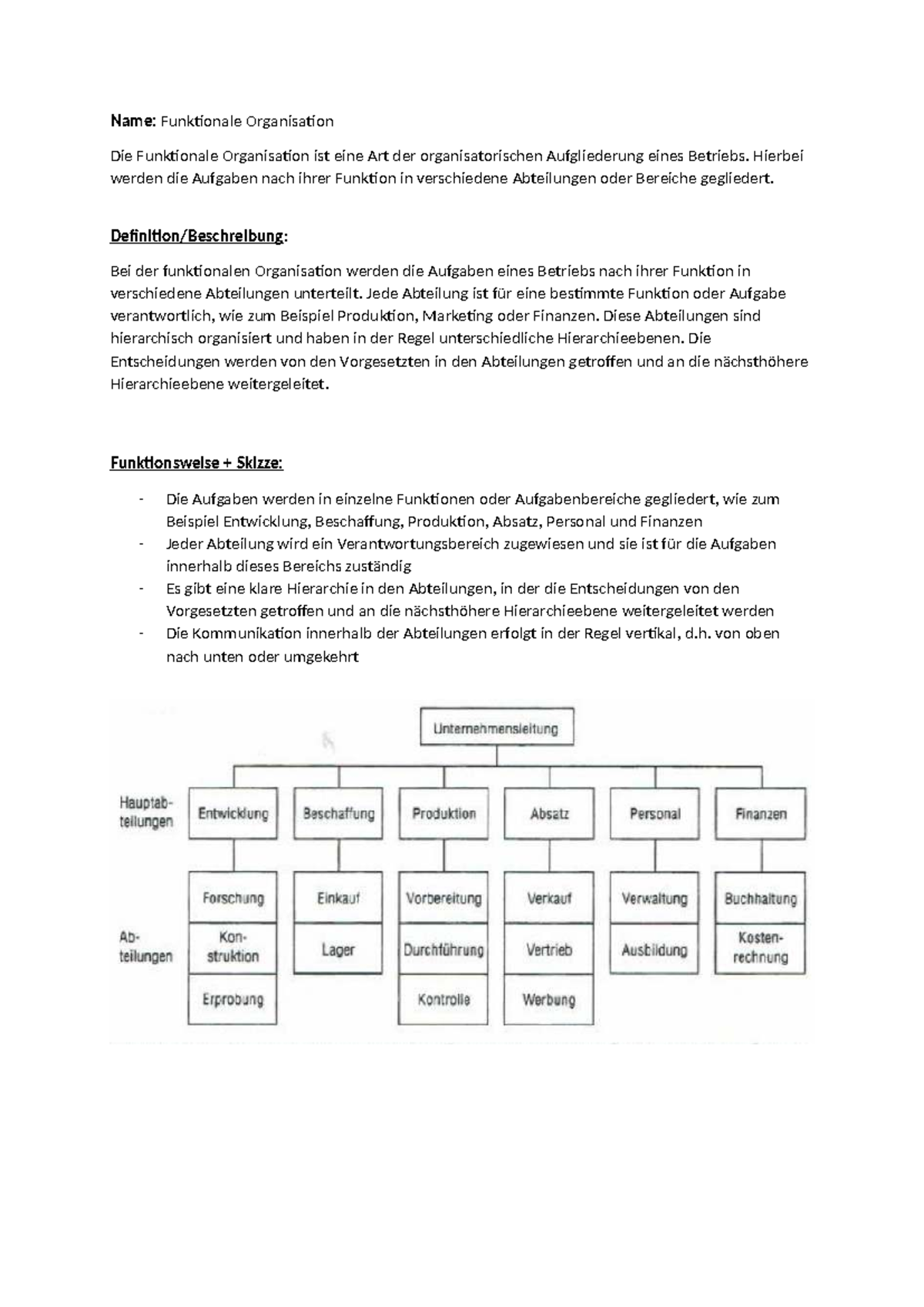 Funktionale Organisation: Struktur und Hierarchie im Betrieb - Studocu