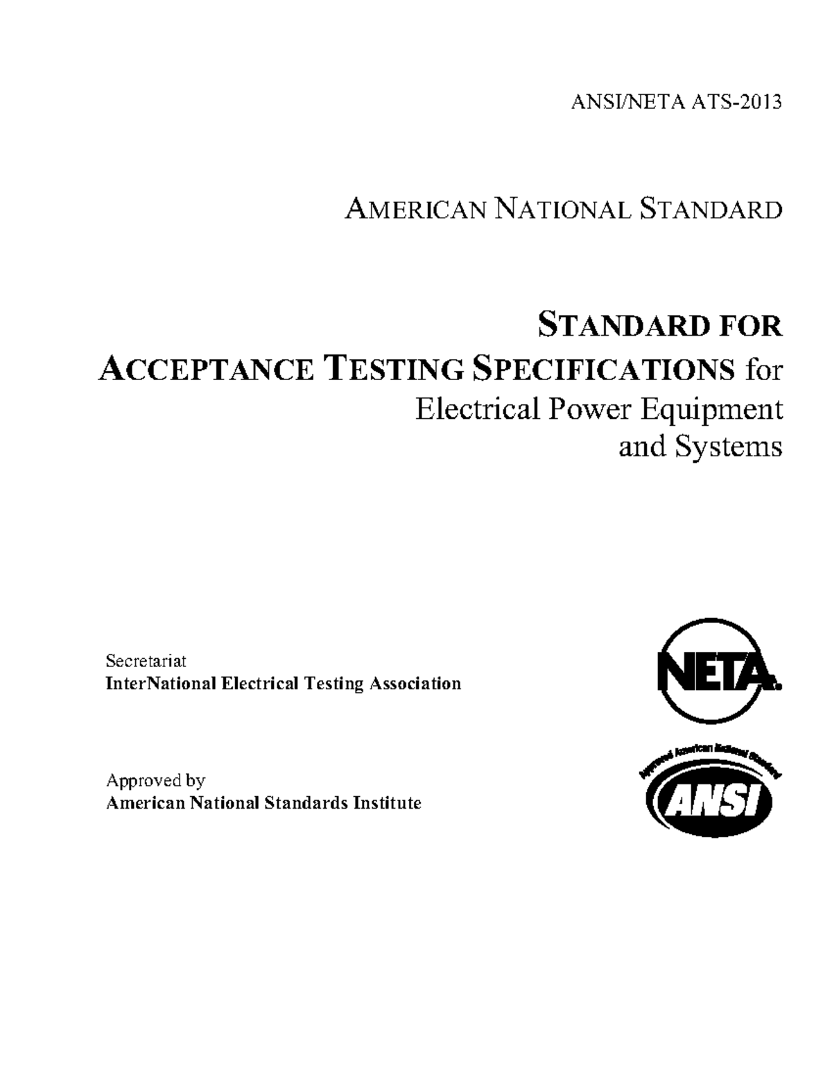 ANSI/NETA ATS 2021: Acceptance Testing Specifications for Electrical ...