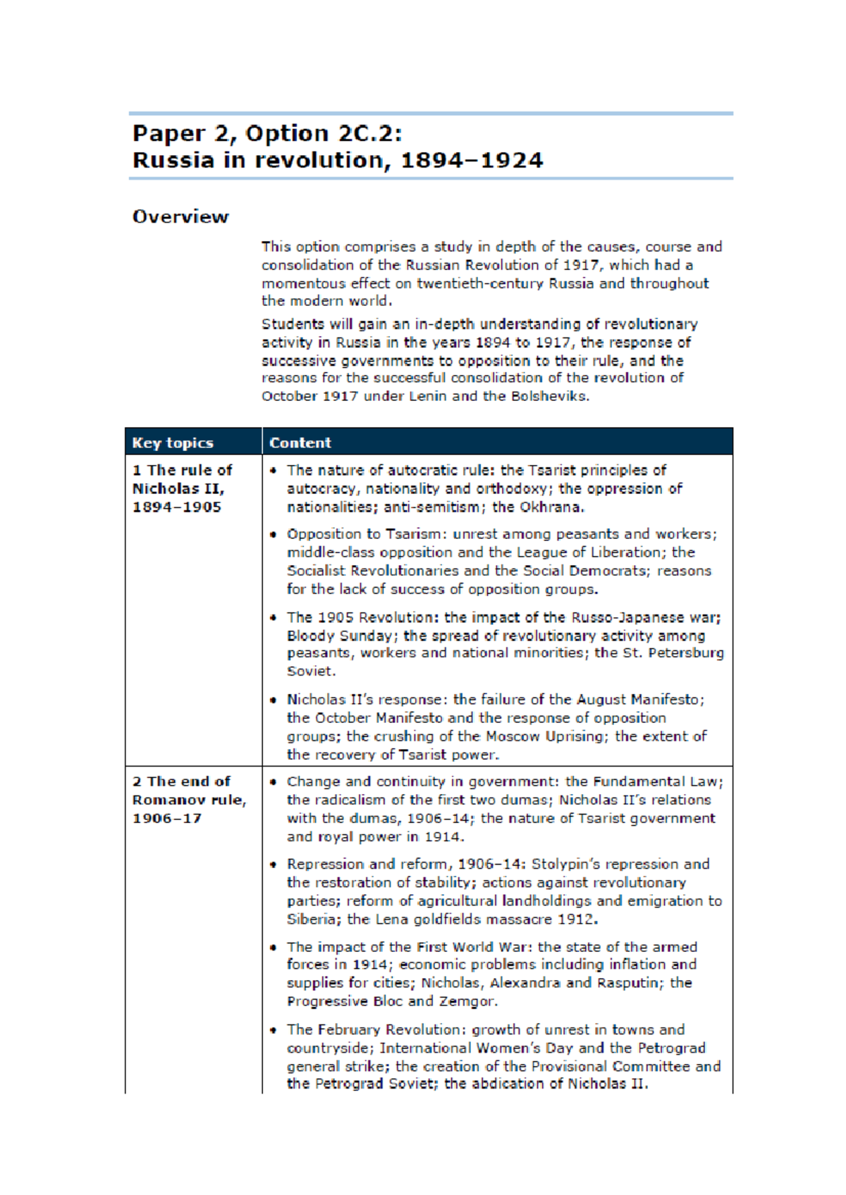 Paper 2 (Russia) Edexcel Spec: Overview of the 1917 Revolution - Studocu