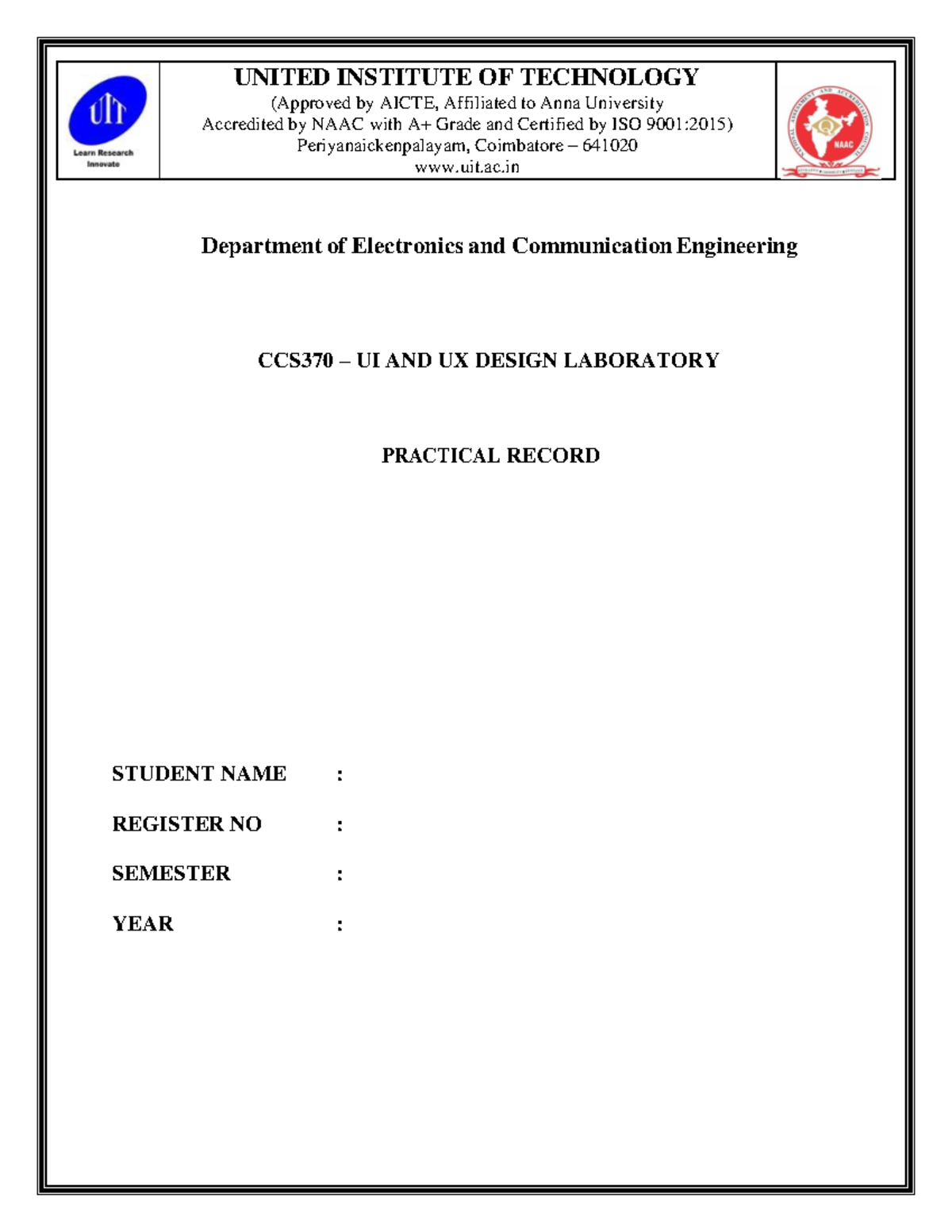 CCS370 - UI and UX Design Laboratory Practical Manual - Studocu