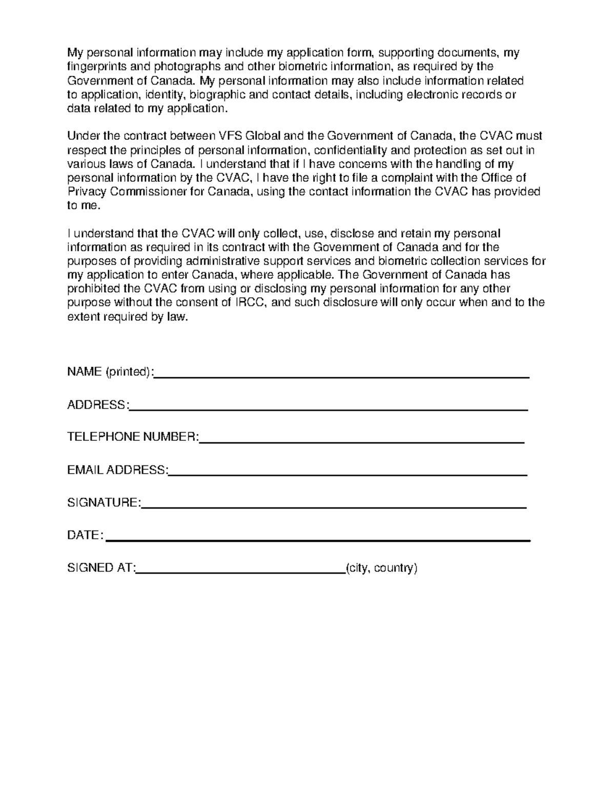 VFS-Consent Form for Personal Info Handling - Detailed Explanation ...