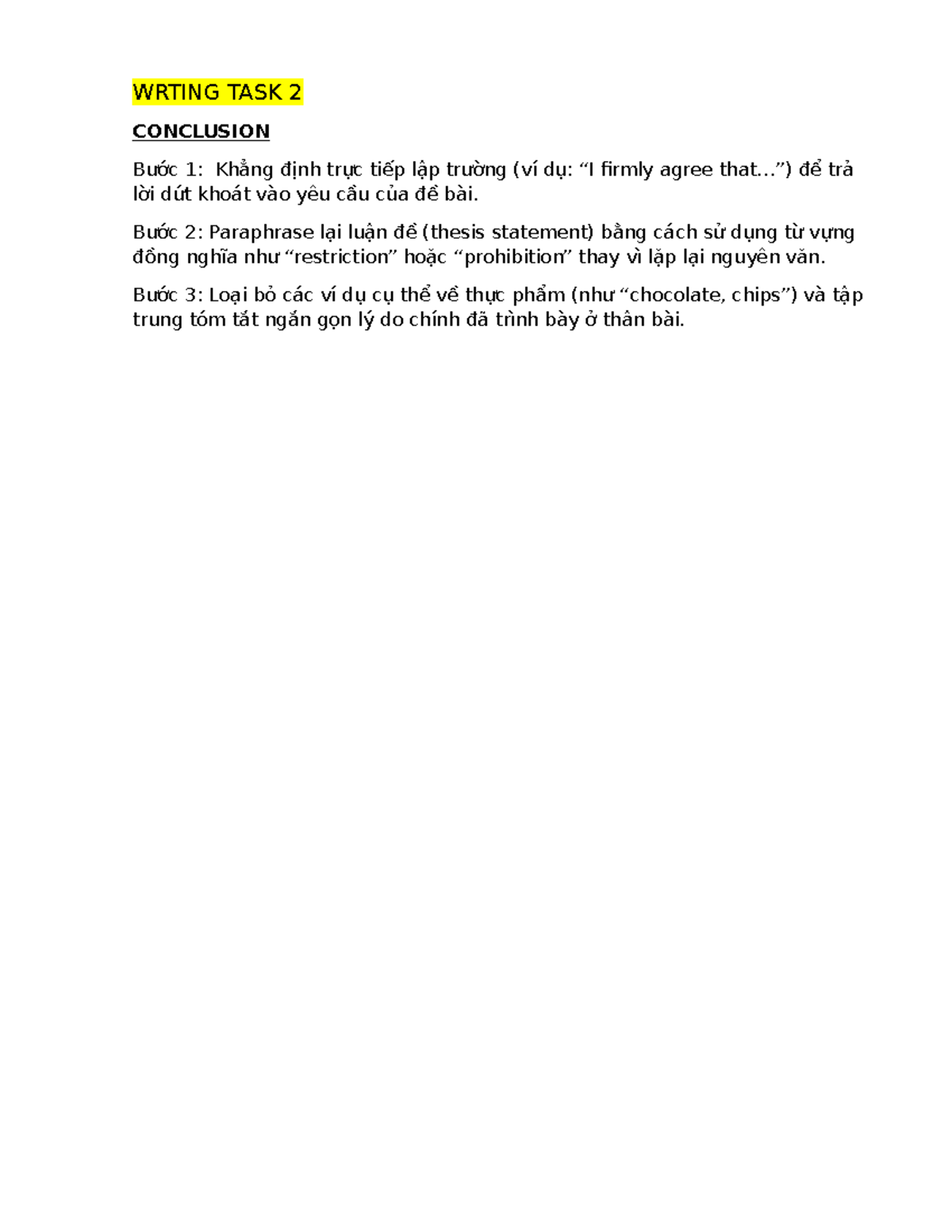 Writing (TASK 2) - Đề thi thử THT Quốc gia - WRTING TASK 2 CONCLUSION ...