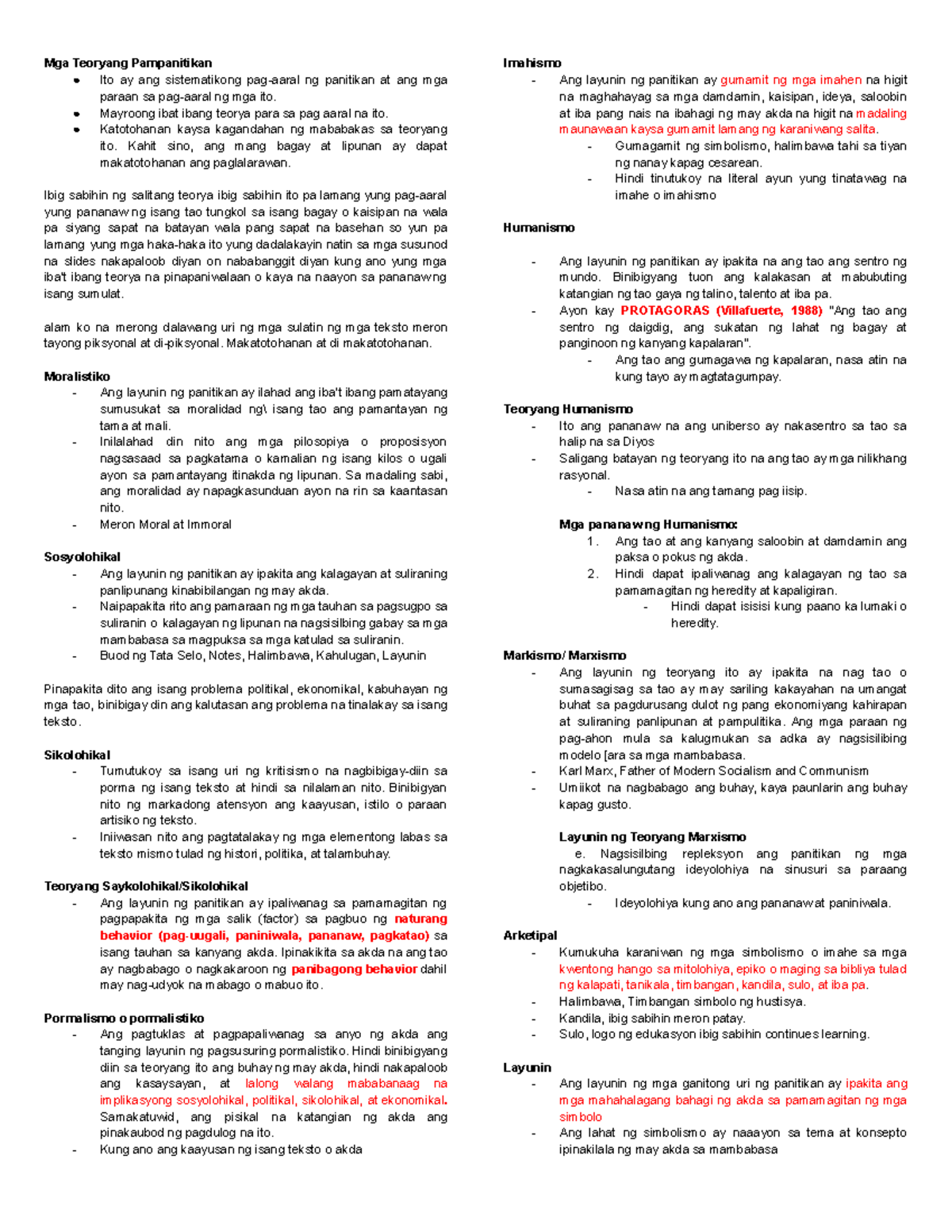 Teoryang Pampanitikan Handout 2 Teoryang Pampanitikan | PPT