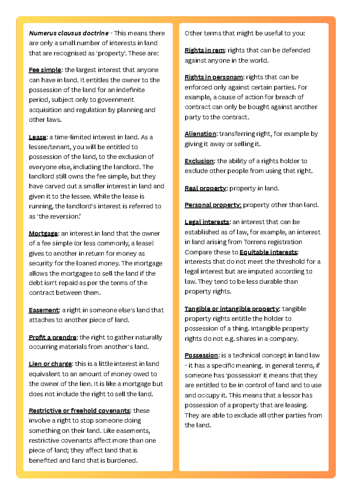 Property Law Glossary: Key Terms & Concepts Explained - Studocu