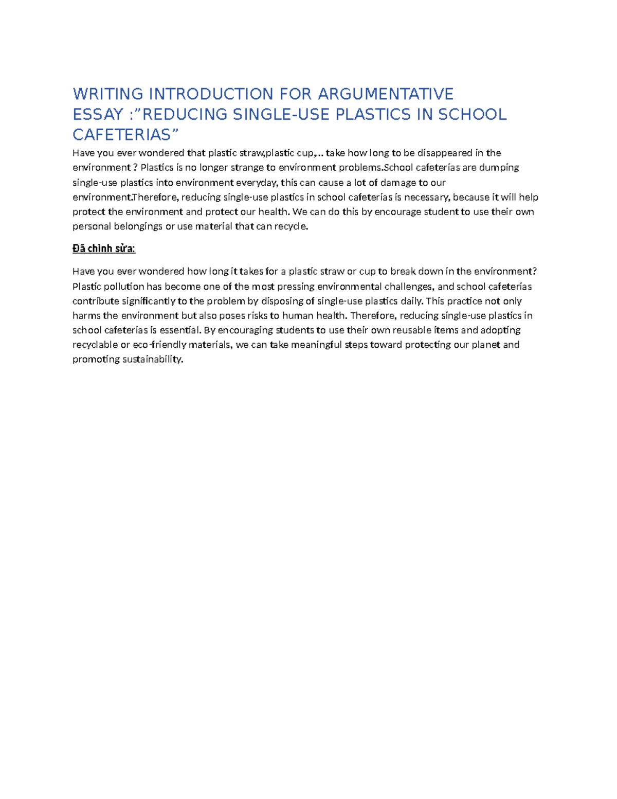 Writing Introduction FOR Argumentative Essay - WRITING INTRODUCTION FOR ...