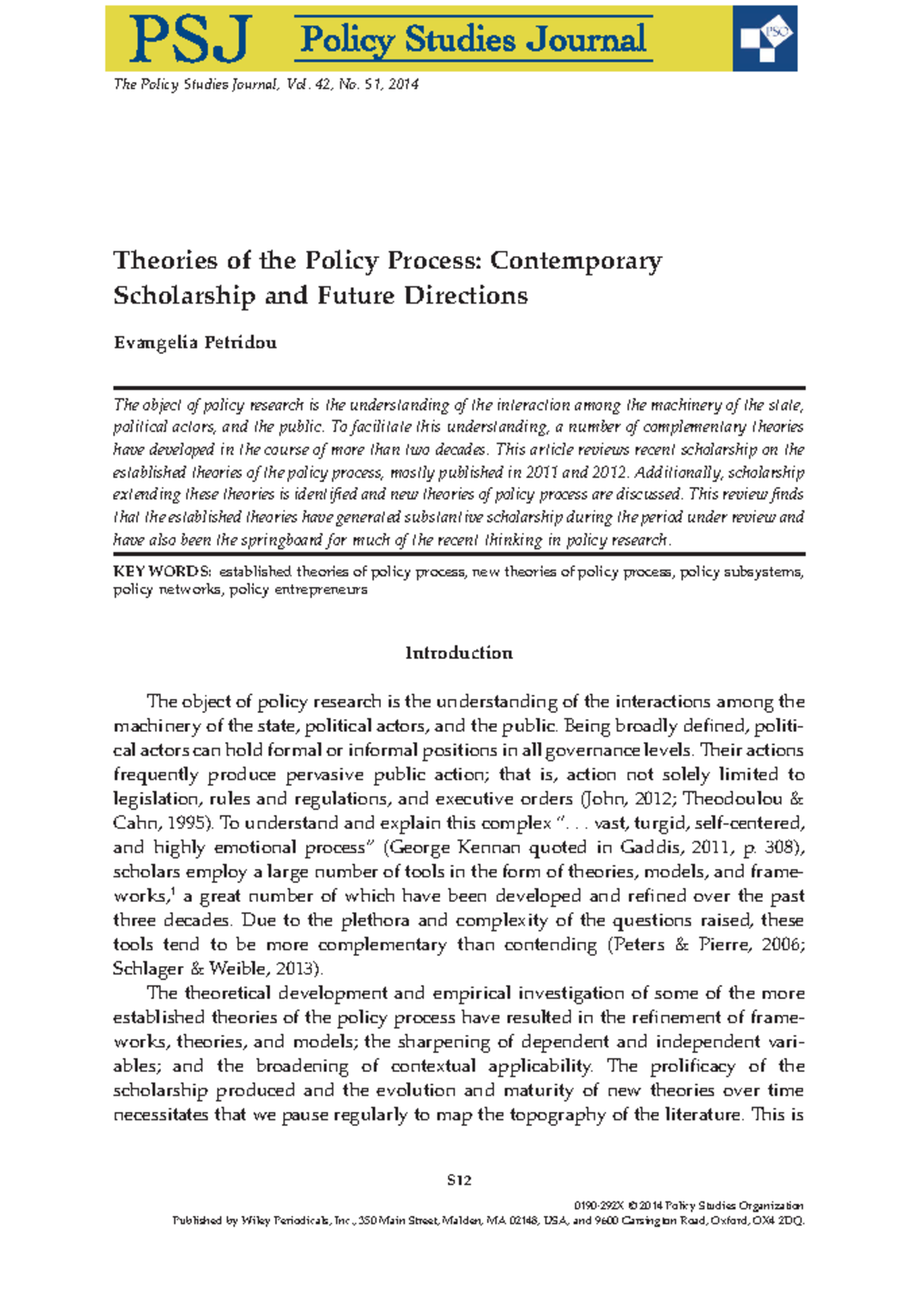 15. Theories of the Policy Process Contemporary. - Evangelia Petridou ...