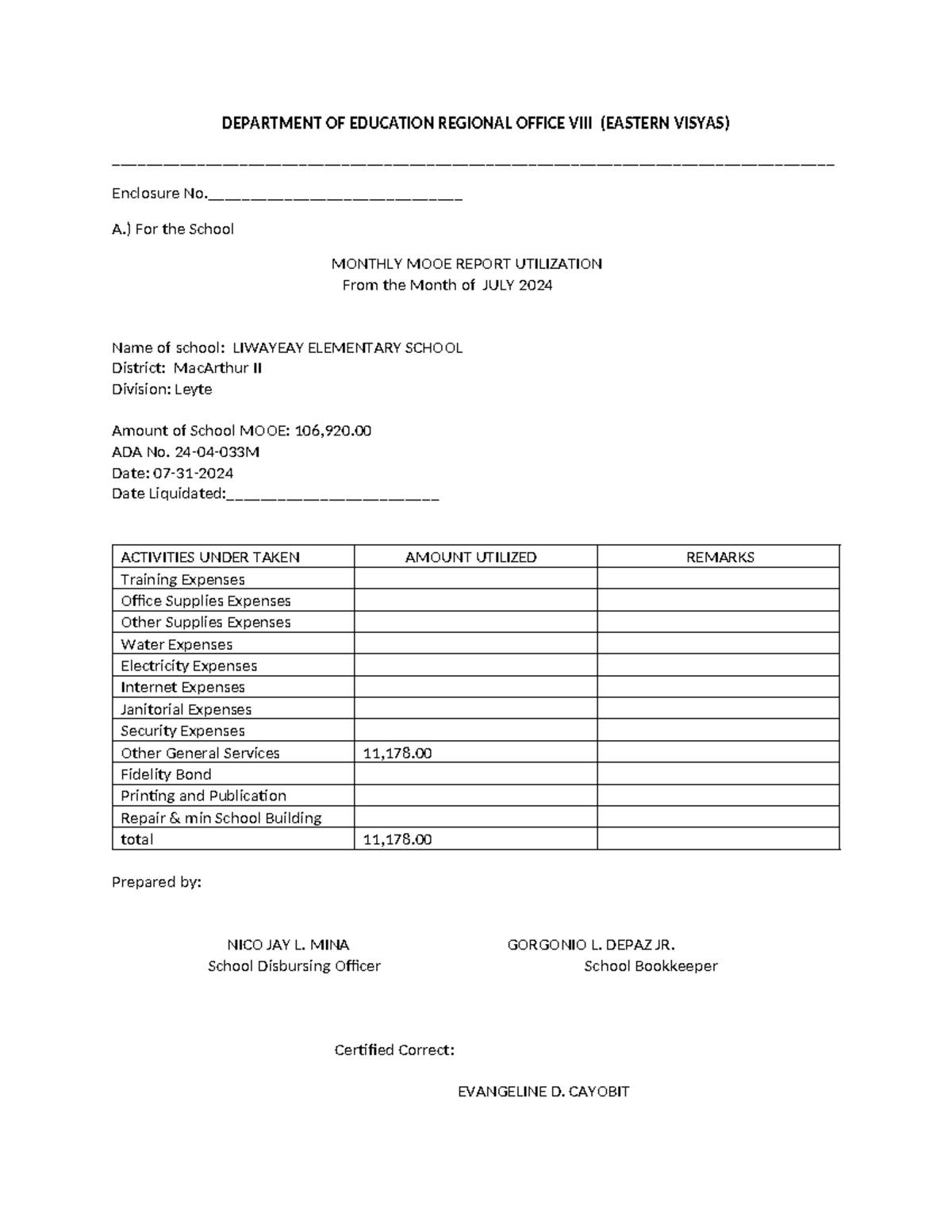 MOOE Utilization July 2024: Grade Computation Report - Studocu