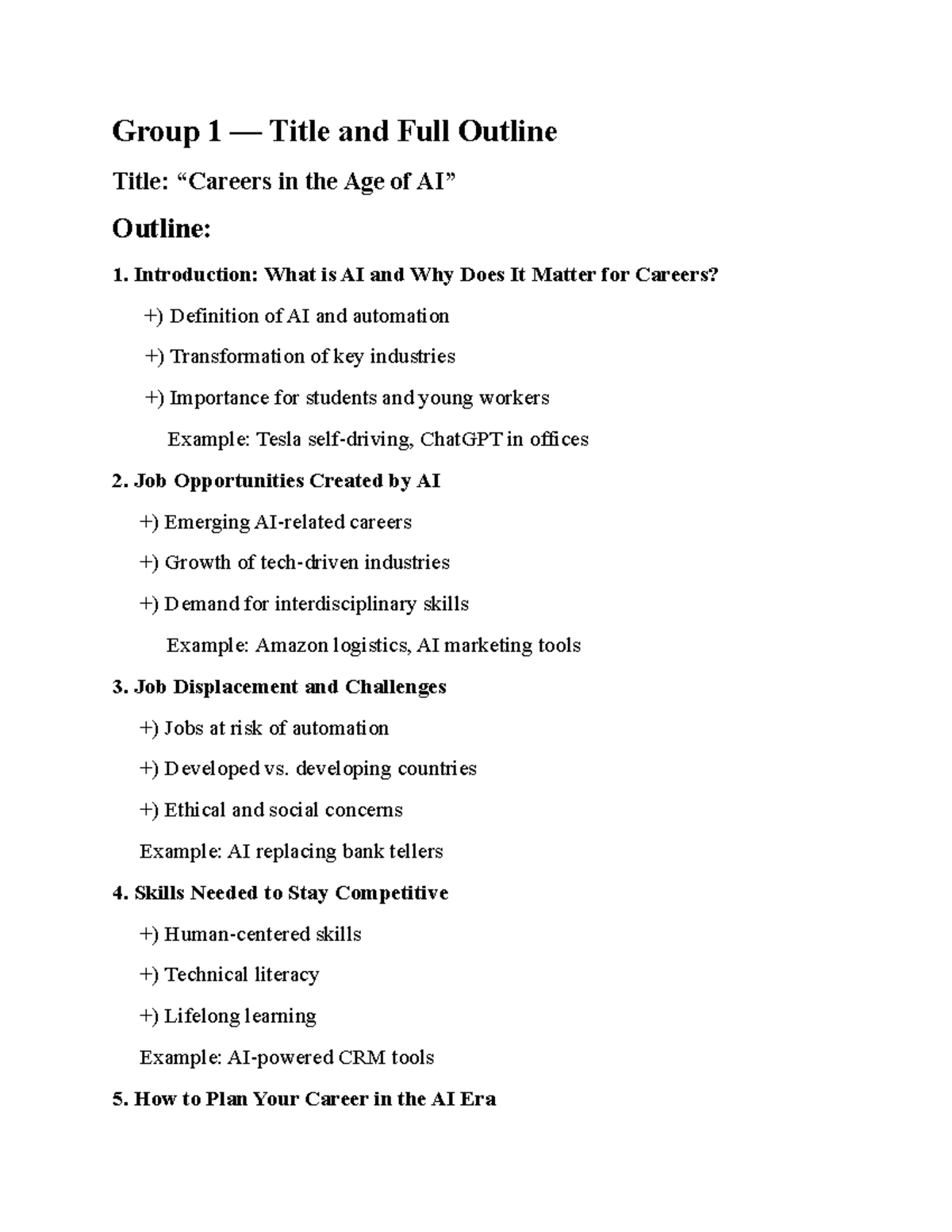 AI and Careers: Group 1 Outline on Opportunities and Challenges - Studocu