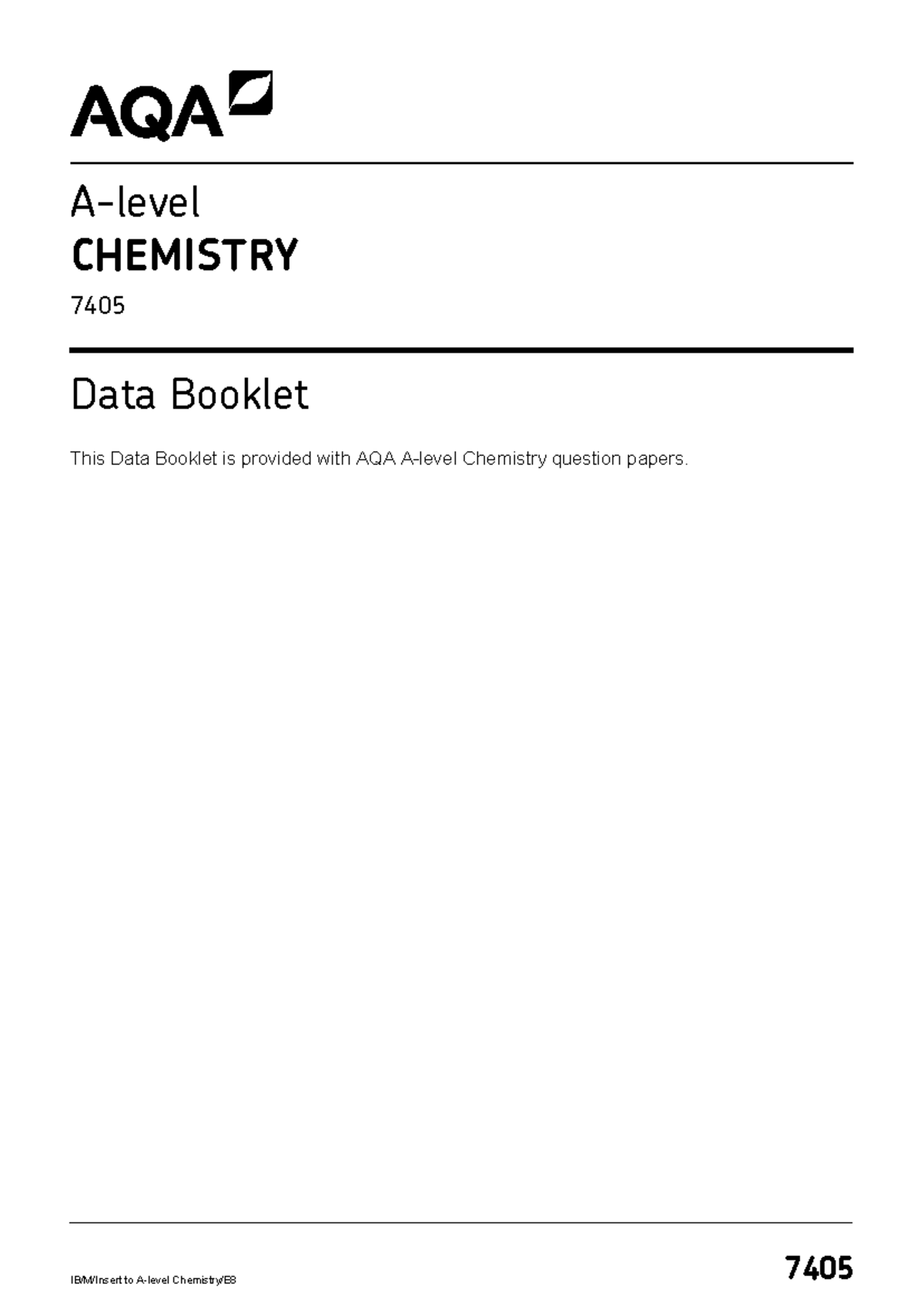 Data sheet AQA A-Level chemistry - IB/M/Insert to A-level Chemistry/E 8 ...