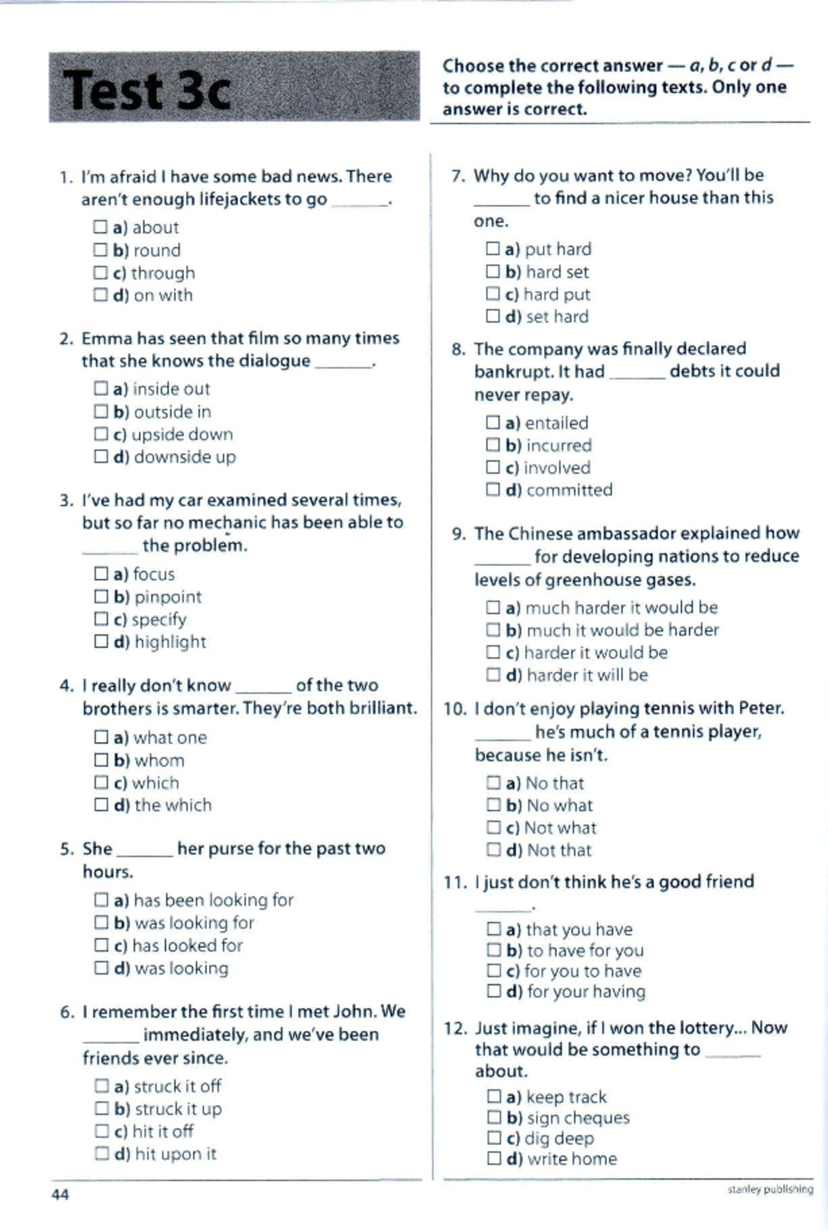 C1-3C - Homework - Choose the correct answer a, b, C or d Test 3c to ...
