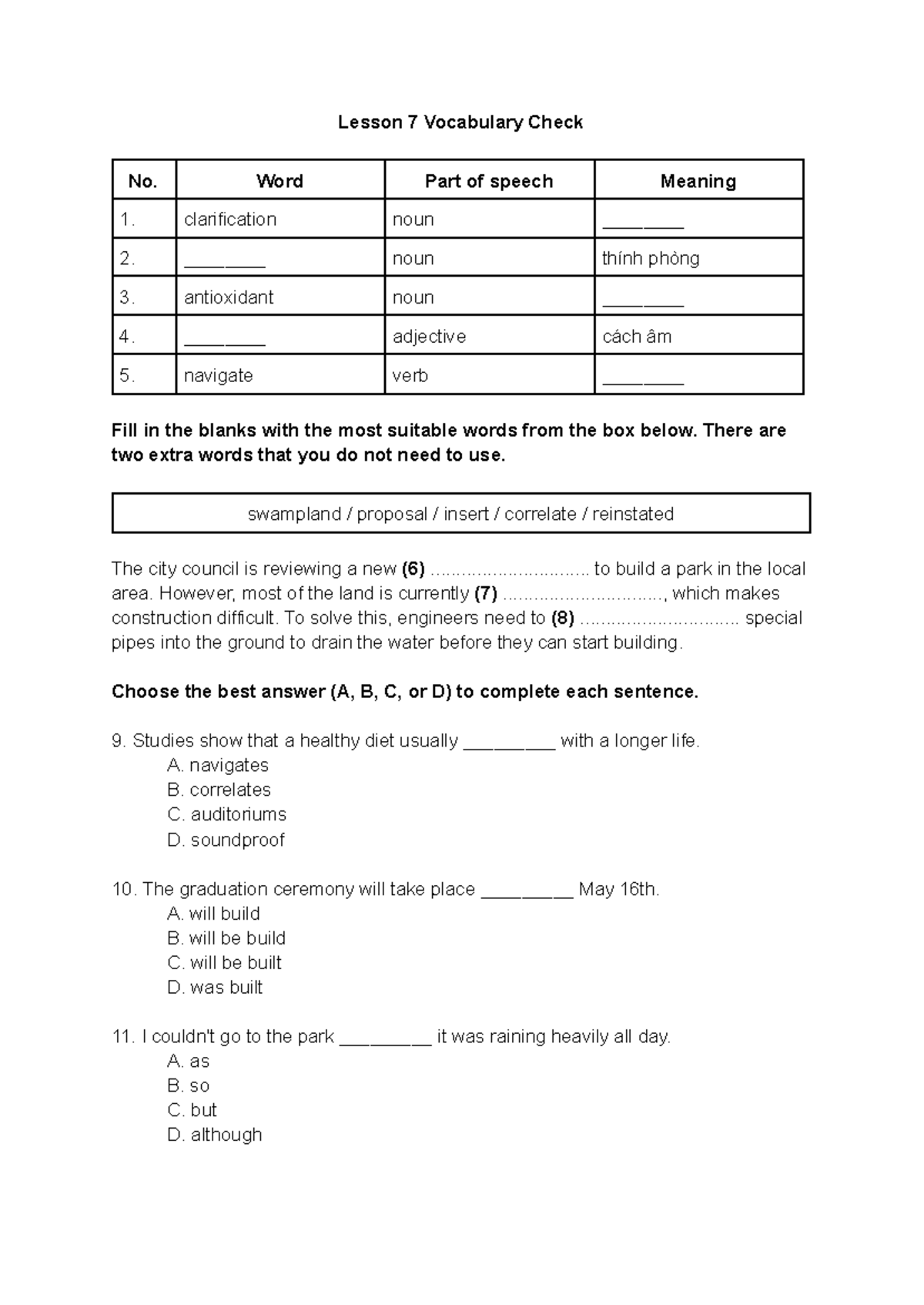 D3I5L180326 Lesson 7 Vocabulary Check and Exercises - Studocu
