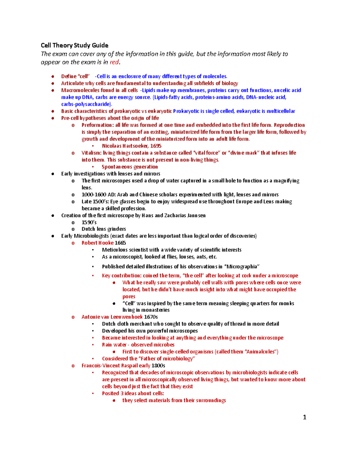 Cell Theory Study Guide: Key Concepts & Scientists in Bio 101 - Studocu