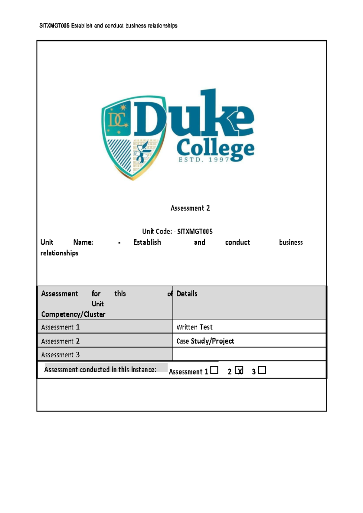 D Sitxmgt 005 A2 - Cookery assignment - SITXMGT005 Establish and ...