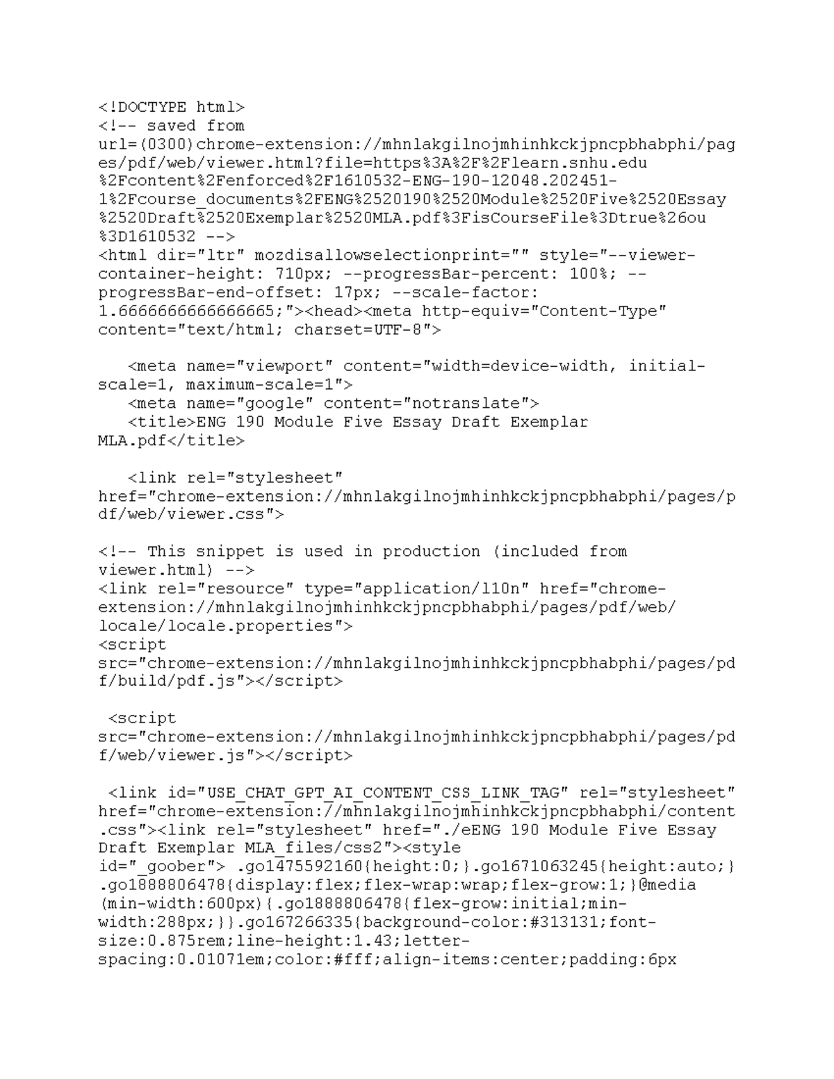 ENG 190 Module 5 Essay Draft Exemplar in MLA Format - Studocu