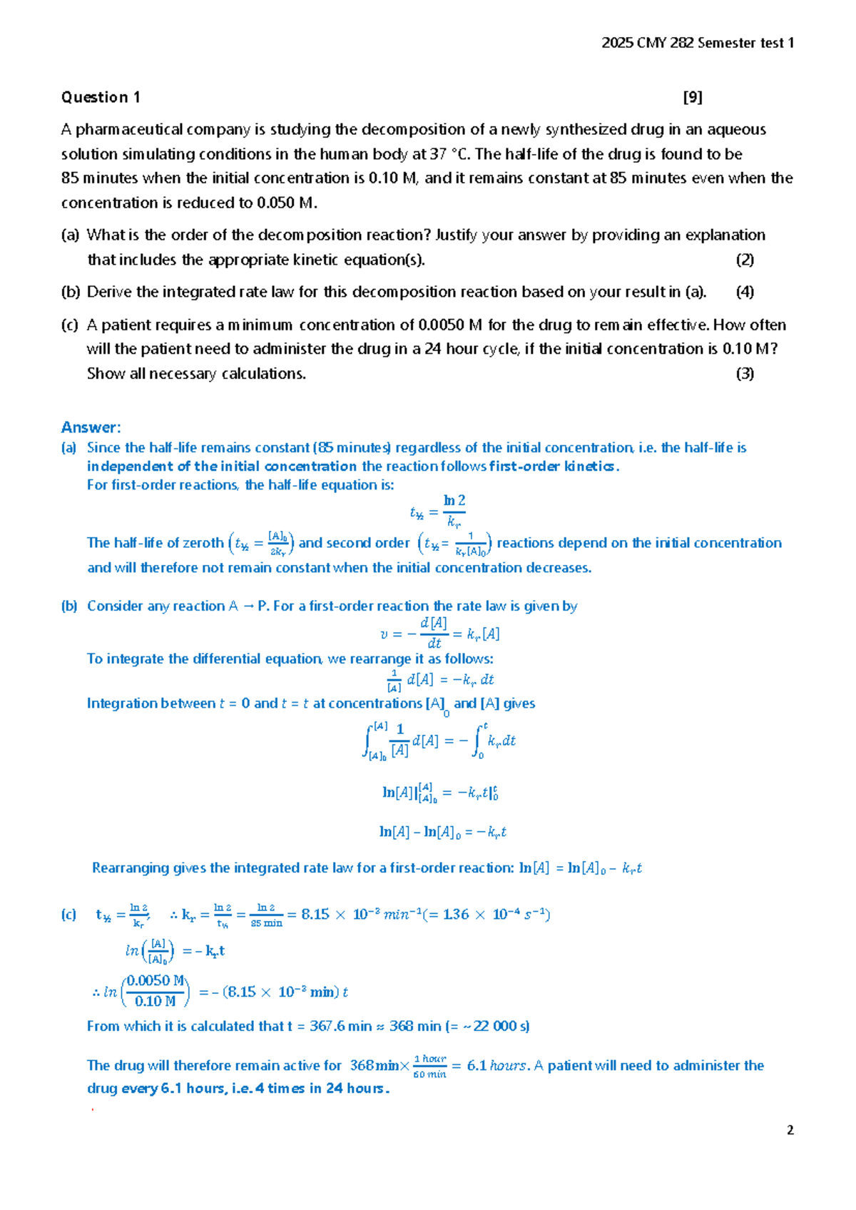 2025 CMY 282 Semester Test 1: Comprehensive Study Guide and Solutions ...