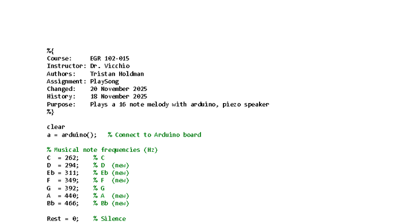 EGR102 PlaySong Arduino Script for Melody Generation - Studocu