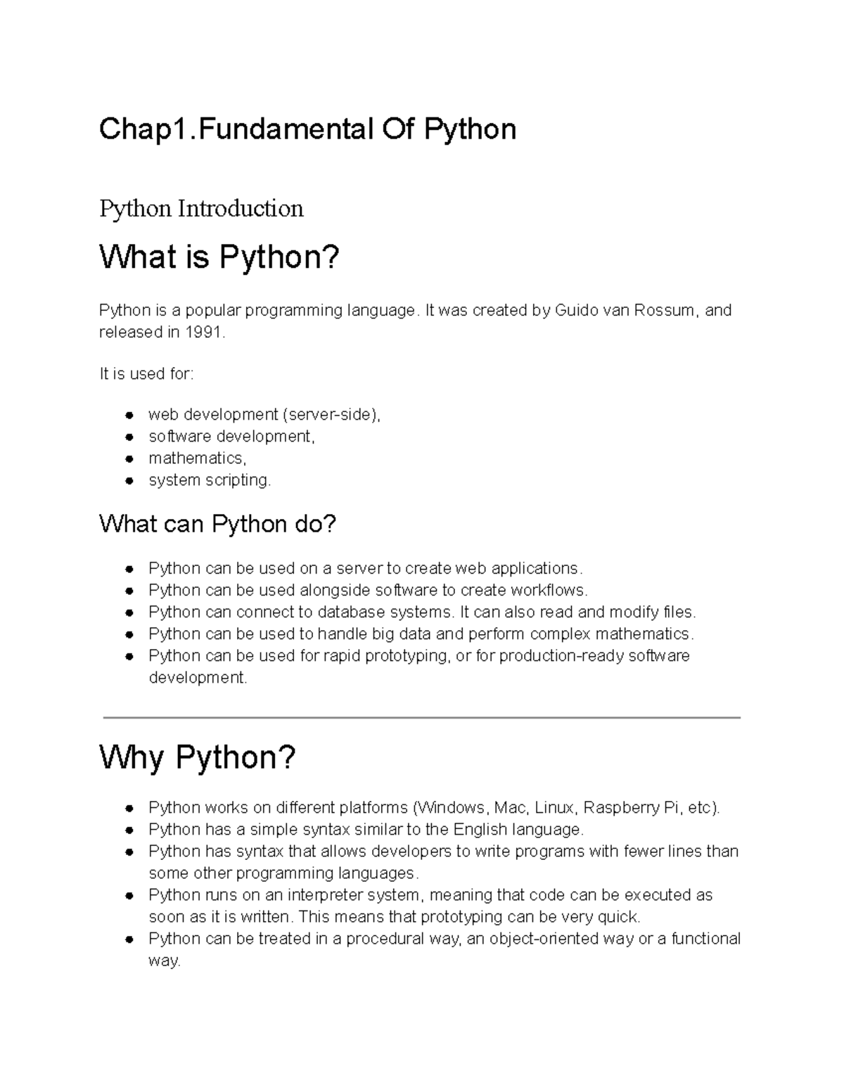 Chap1: Fundamentals of Python - Intro to Python Programming - Studocu