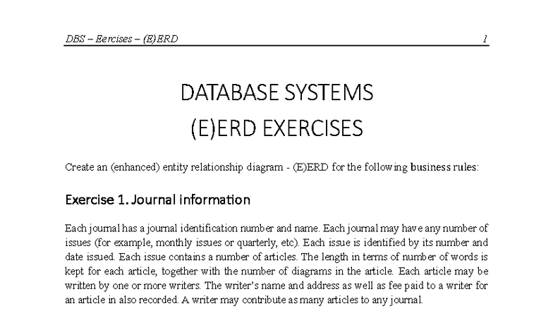 Exercise EERD - HCSDL BT - DATABASE SYSTEMS (E)ERD EXERCISES Create an ...