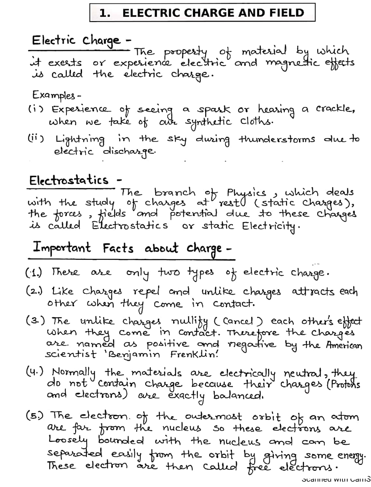 Electric Charge and Field Concepts - Physics 101 Lecture Notes - Studocu