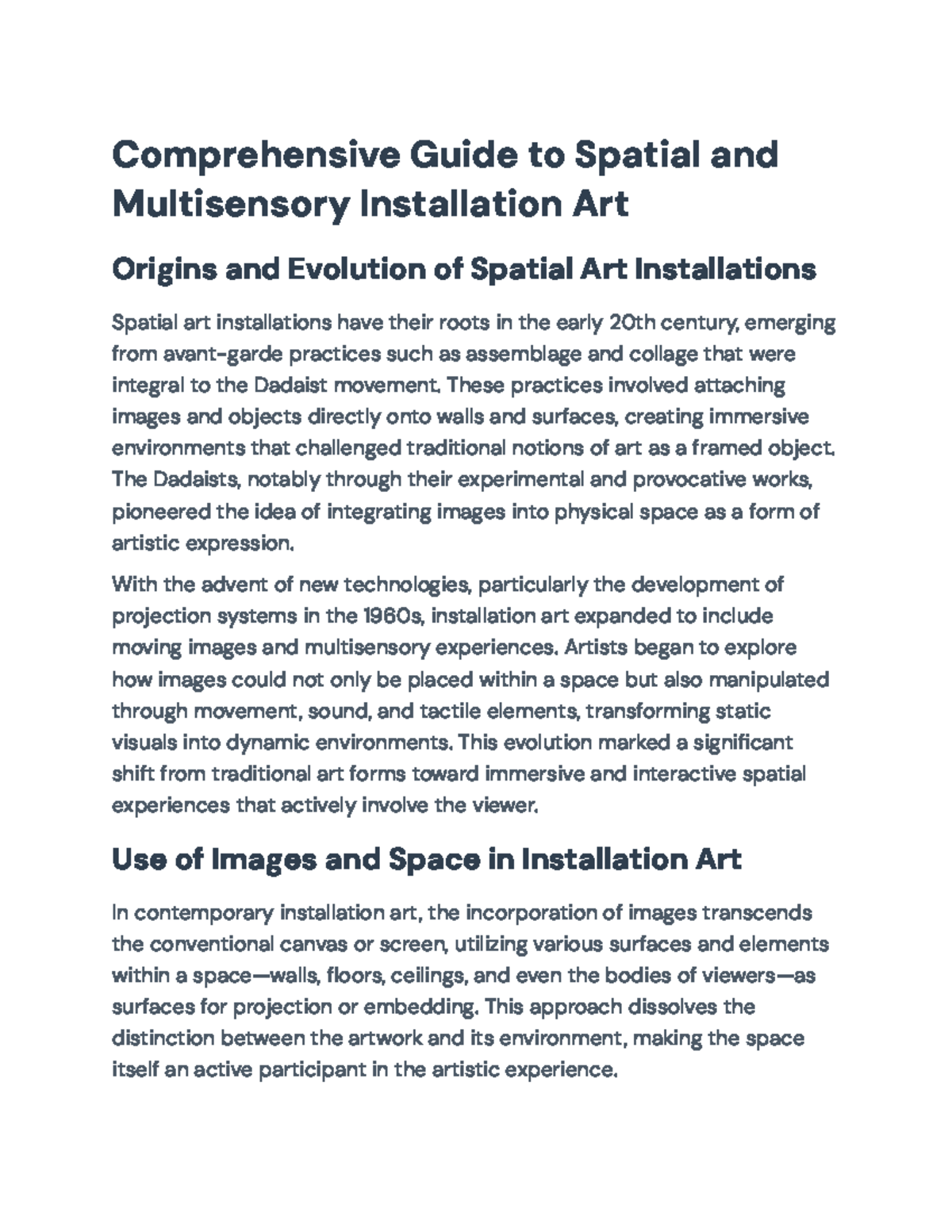 Comprehensive Overview of Spatial & Multisensory Installation Art - Studocu