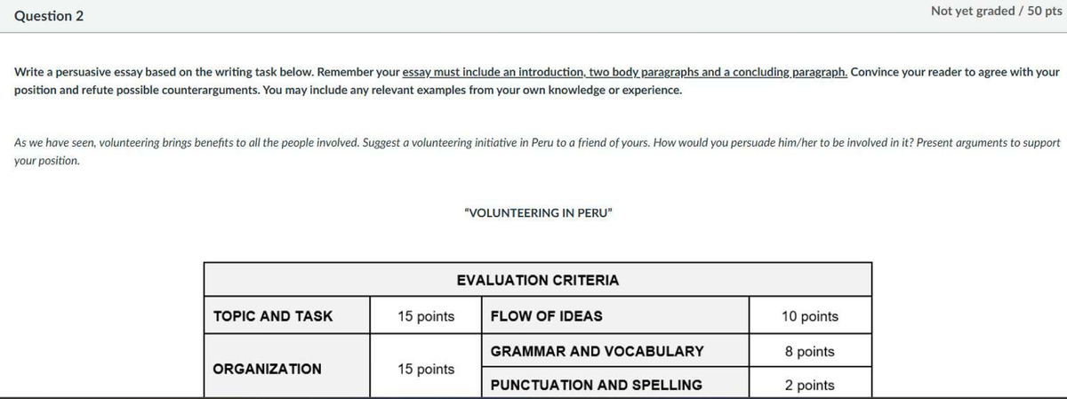 ENG 101 Persuasive Essay: Volunteering Initiative in Peru - Studocu