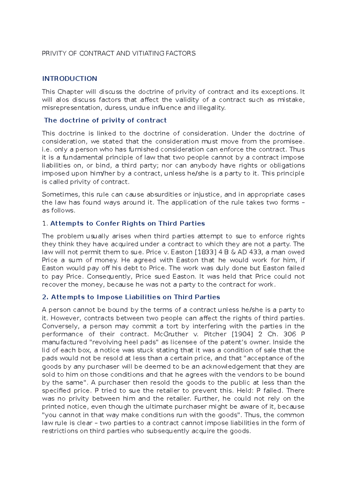 Business Law: Privity of Contract & Vitiating Factors (Evening Shadie 2 ...