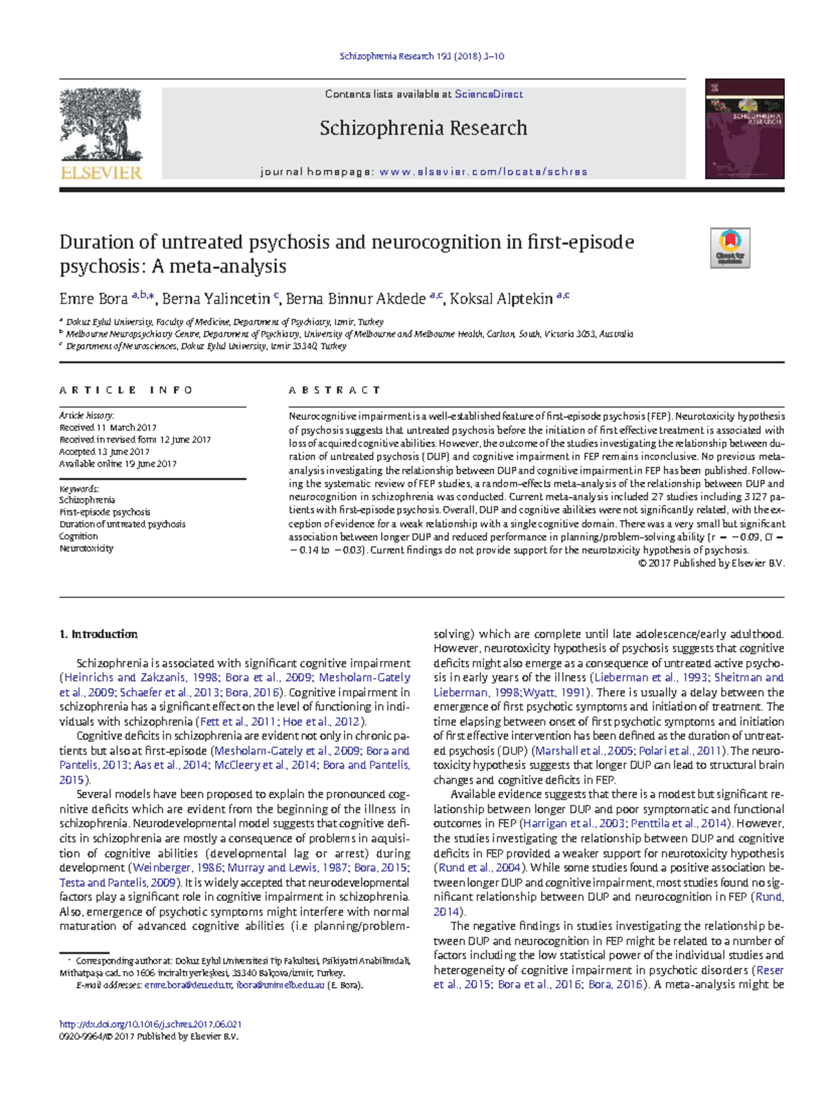 Duration of Untreated Psychosis and Neurocognition in FEP: Meta ...